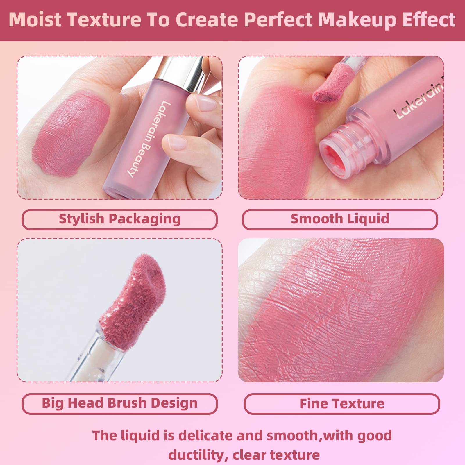 NewBang Liquid Blush, Natural Matte Finish, Hazy Dewy Cheek Tint, Beauty Soft Dewy Blush, Moisturizing Lightweight Blendable High Pigment, Soft Cream Face Blusher Makeup Breathable Feel #02Happy Pink