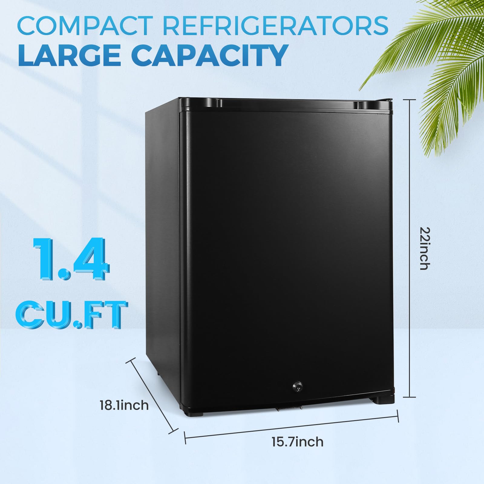 HIPOPLLER Compact Refrigerator, 1.42 cu.ft 110V Quiet Mini Fridge, Reversible Door with Lock, Energy Efficient Beverage Cooler for Bedroom Dorm RV Hotel Office, Black