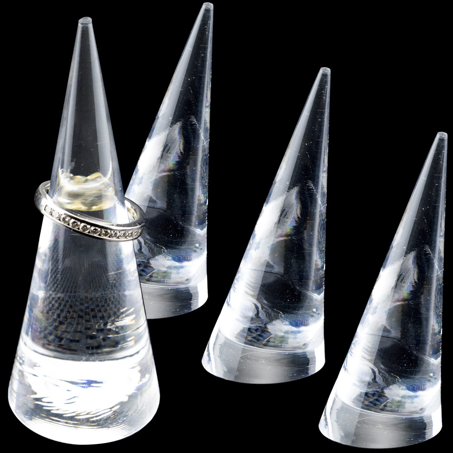 IFAMIO 4 Pack Acrylic Ring Cone Stand Single Ring Display Holder Cone Shape Ring Display Support Ring Rack Ring Holder Jewelry Display Stand DIY Acrylic Cone