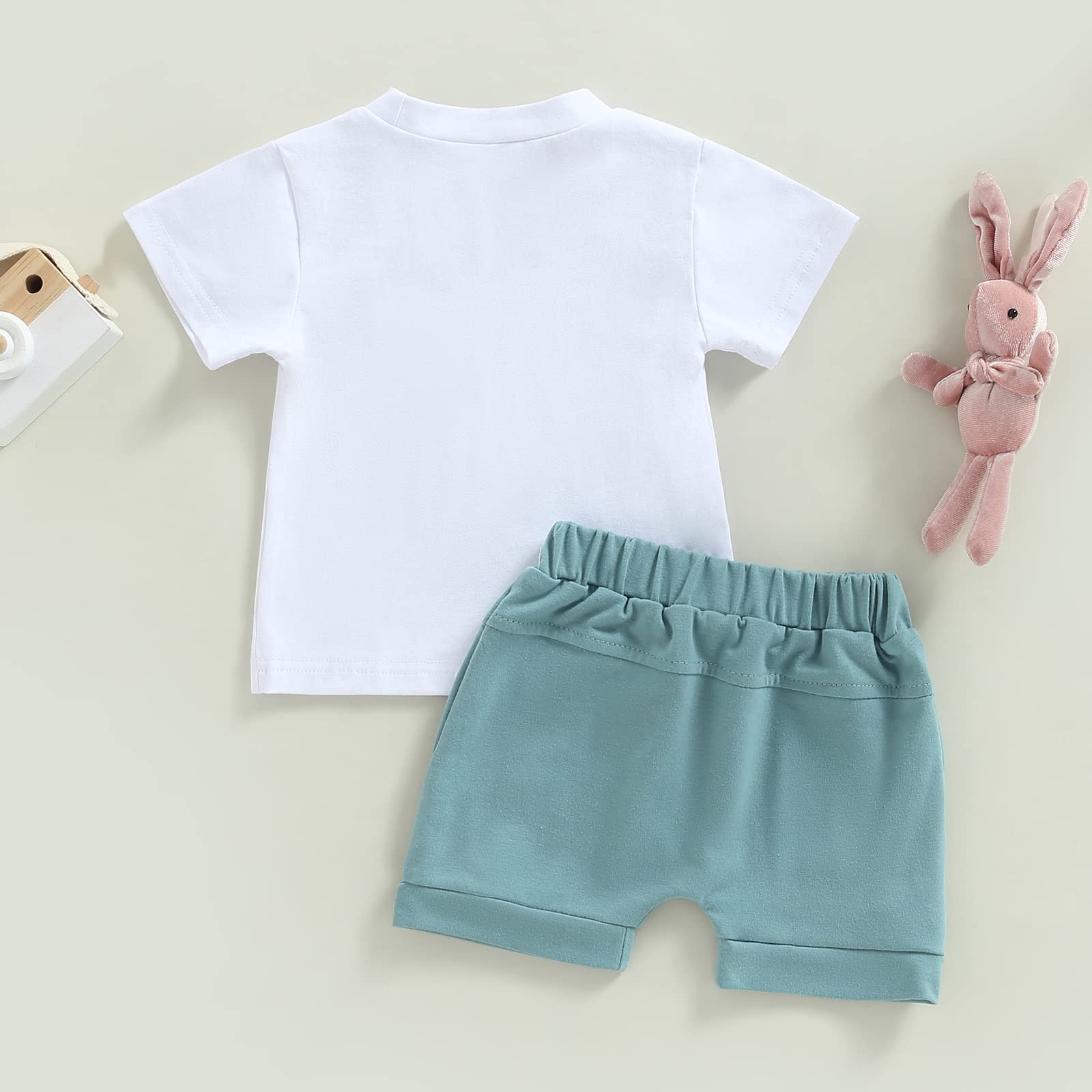 Newborn Baby Boy Easter Outfit Bunny Print Short Sleeve T-shirt Top Shorts Set 2Pcs Infant Summer Clothes (White, 18-24 Months)