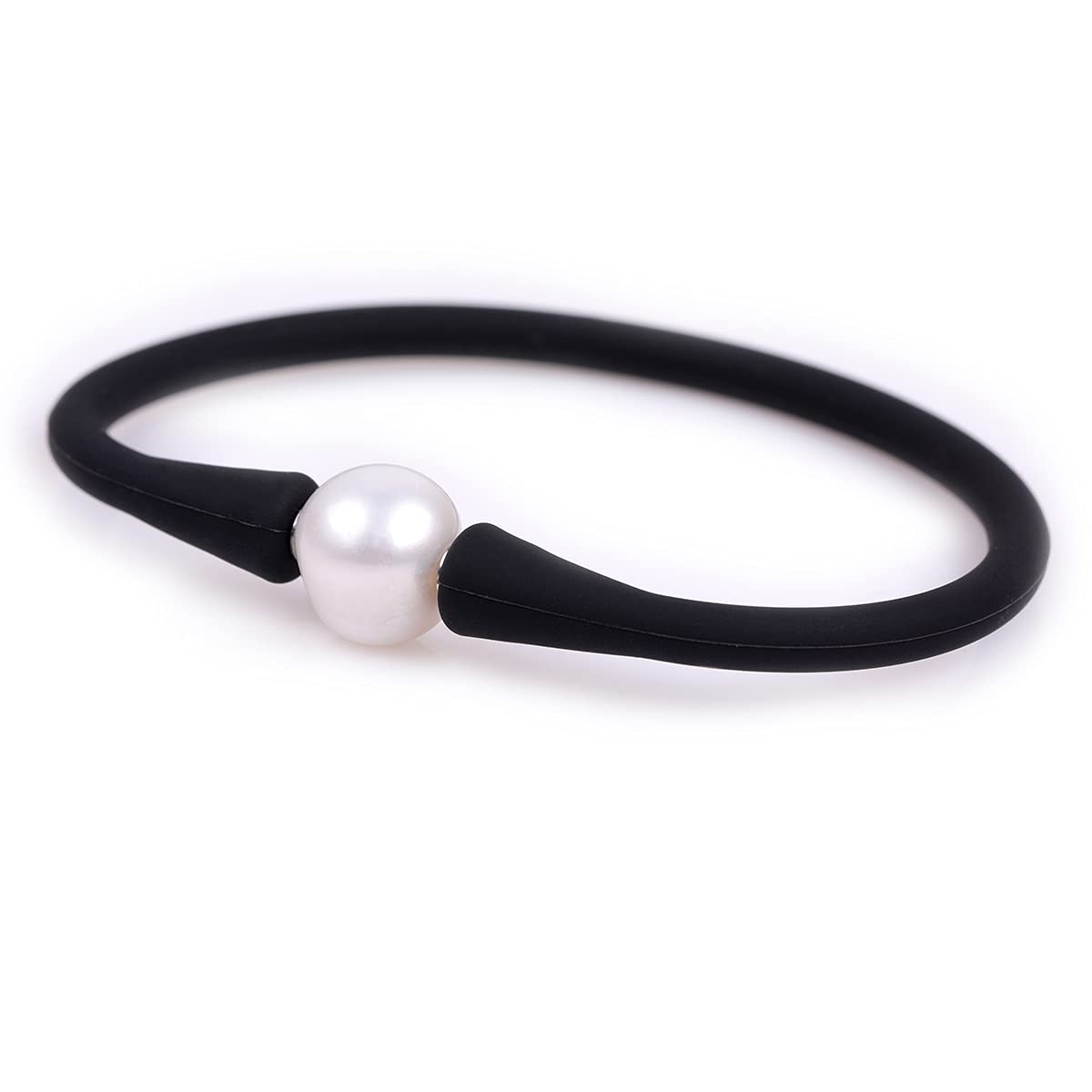 GEM-Inside Big 11mm Real Pearl Bridesmaid Black Mood Stackable Silicone Rubber Stretch Freshwater Cultured Pearl Jewelry Bracelets for women 7"