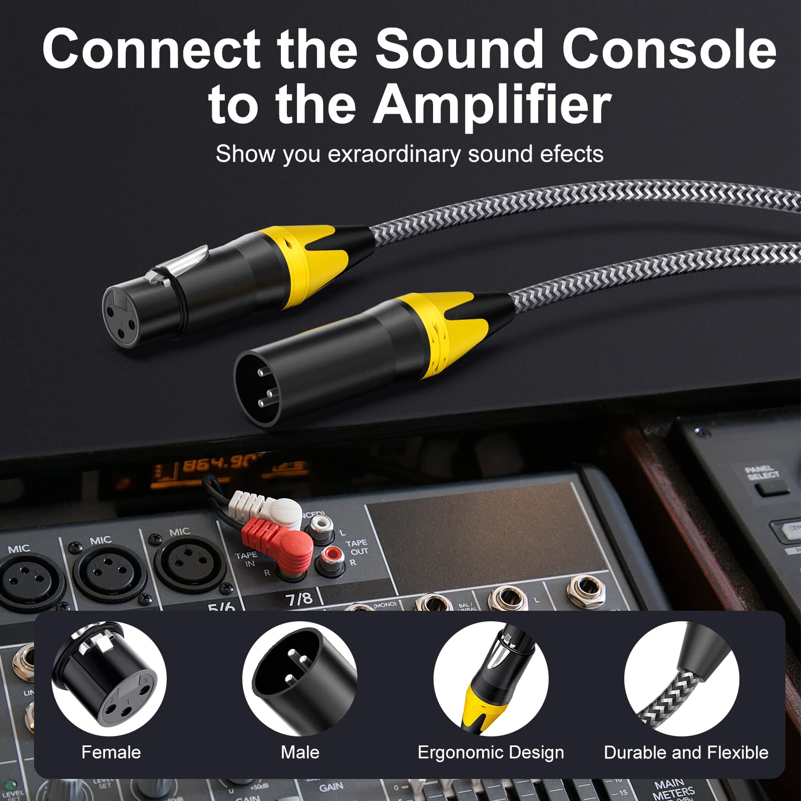 Larxavn XLR Cables, XLR Cable 25 ft Heavy Duty Microphone Cable XLR Male to Female Nylon Braided XLR Microphone Cable