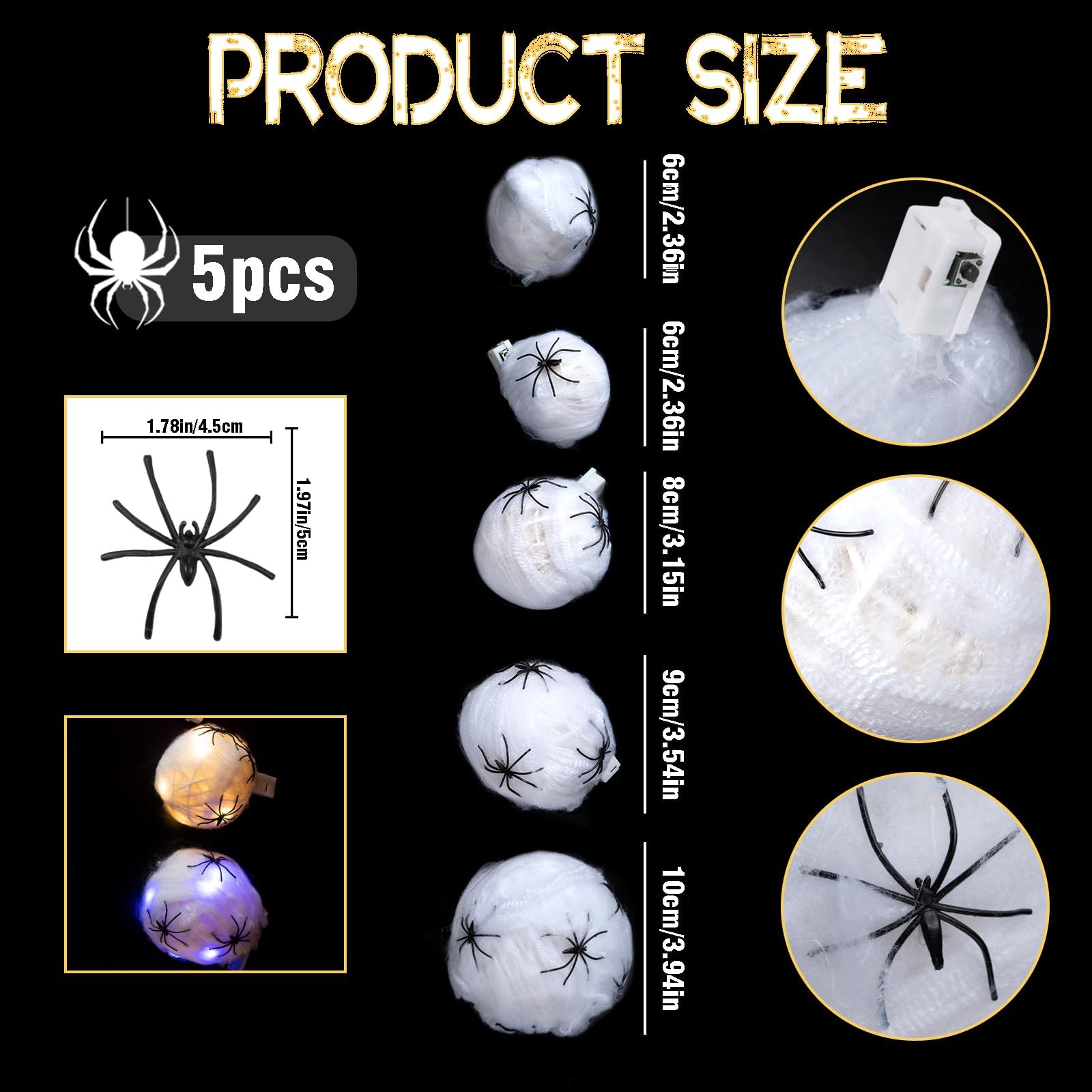 Halloween Spider Decorations Outdoor - 5pcs Light Up Halloween Hanging Spider Egg Sacks with Spider Web for Outside Halloween Prop Yard Garden Tree Decor