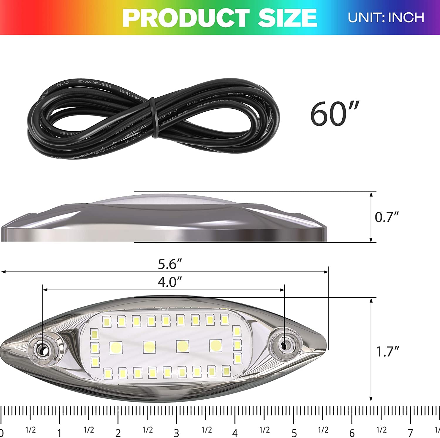 HUSUKU 5.6" Marine Courtesy Light Boat Interior, SOOP3 24+4LED 1500LM IP68 Shuttle Type Boat Transom Light Surface Mount for Yacht Pontoon Kayak Stern Underwater Deck Cabin Fishing (2Pcs White-blue)