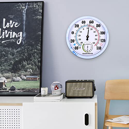 Indoor Outdoor Thermometer Hygrometer - 10'' Indoor Outdoor Thermometer Wireless, Wall Thermometer Hygrometer Analog, Battery Free Outdoor Thermometer Large Numbers, Decorative Room Thermometer Indoor