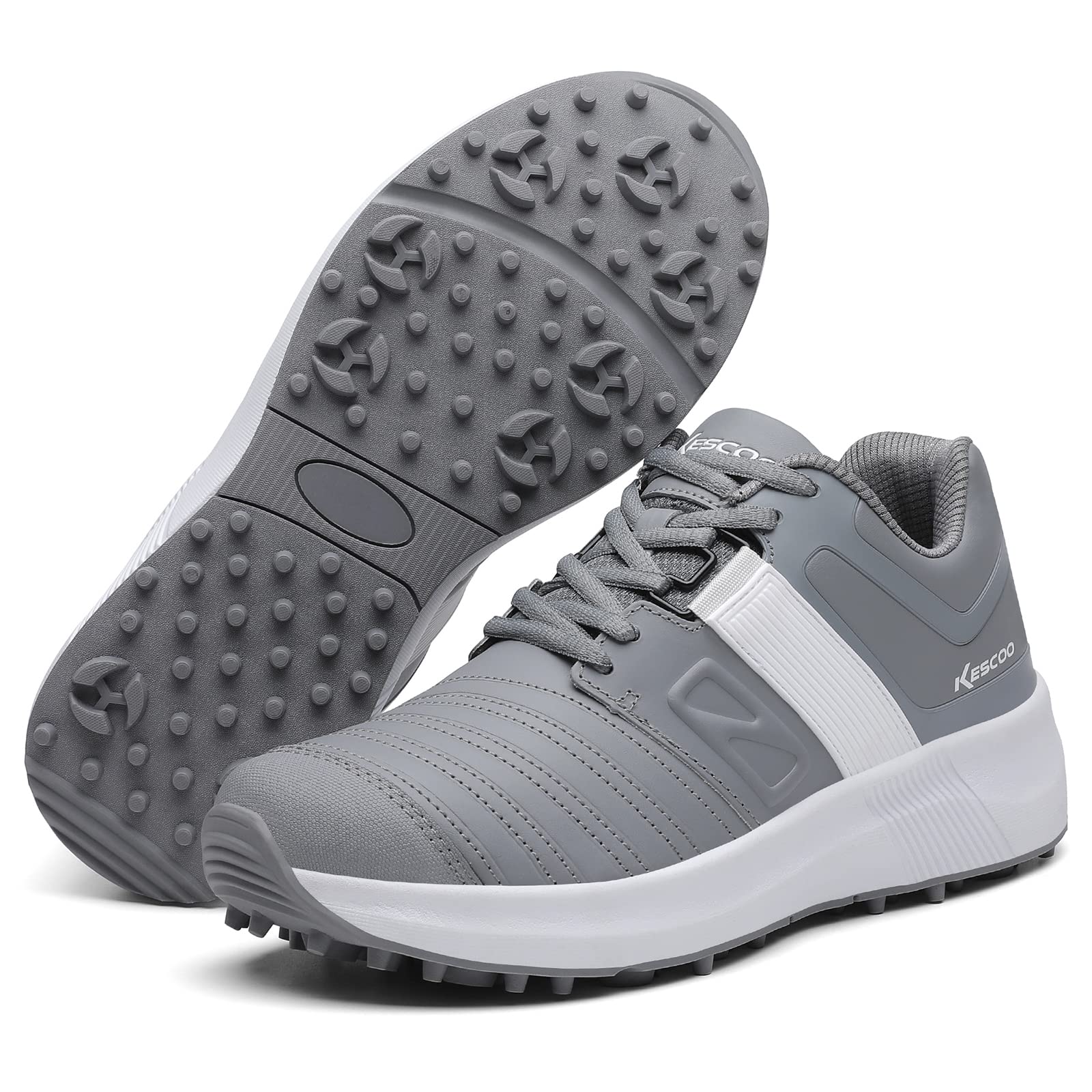 KESCOO Waterproof Golf Shoes Men Professional Spikeless Golf Footwear Lightweight Outdoor Comfortable Golf Training Sneakers, Grey White 9