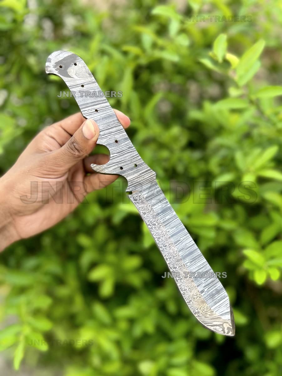 JNR Traders Damascus Steel Blank Blade Knife Making Material 12" Handmade Fixed Blade Hunitng Skinning Camping knife Blank Bushcraft Edc Knives Blanks VK3714