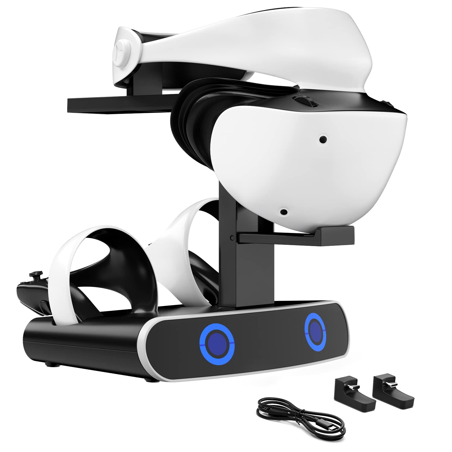 Keten Play-Station VR2 Controller Charging Dock, PS-VR2 Charging Station with Type-C Adapter, Dual PS-VR2 Controller Charging Stand, PS5 Accessories with Headset Holder, LED Indicator