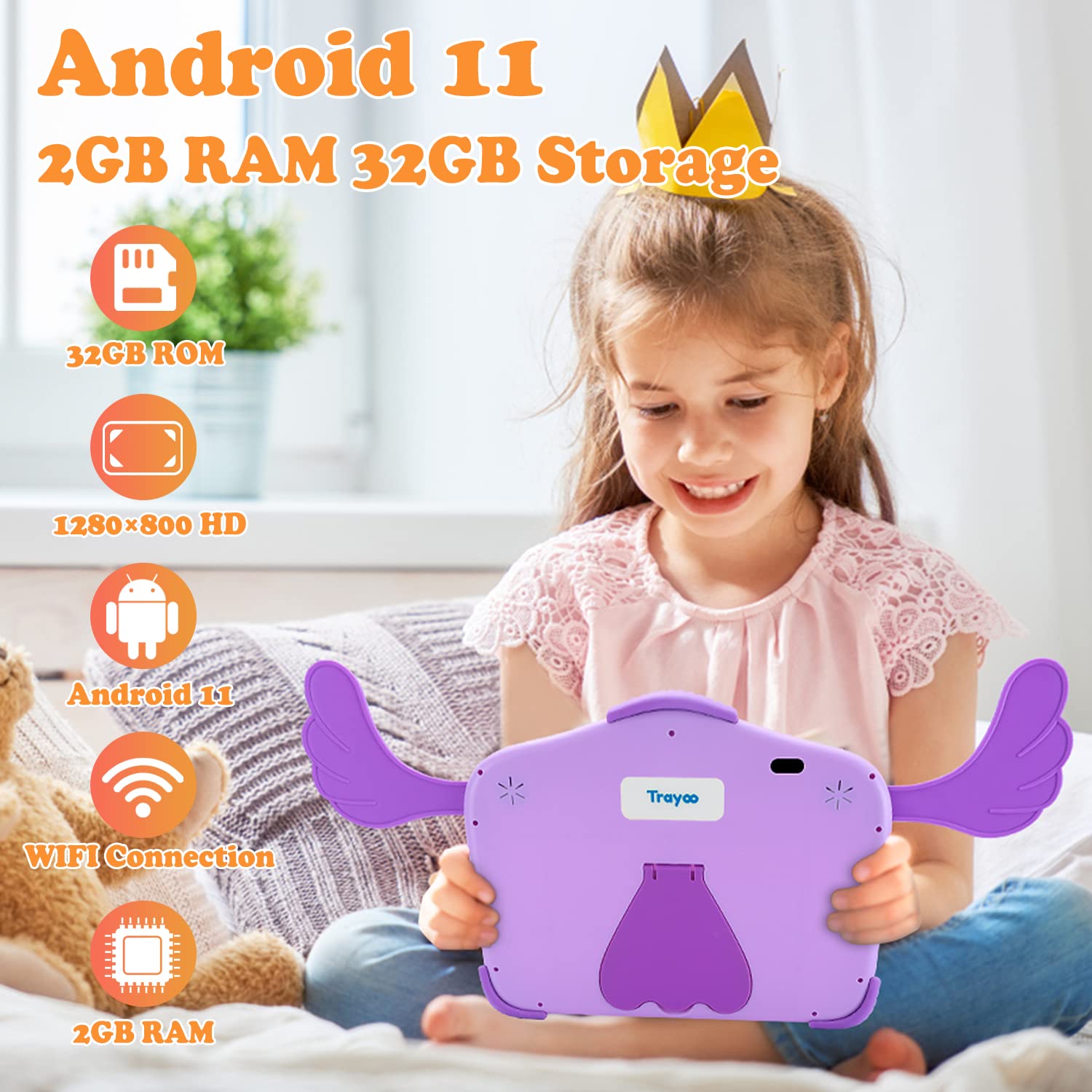 Kids Tablet Android 11 Tablet for Kids 2GB 32GB Kids Tablets Parental Control, Toddler Tablet with Kid-Proof Case Dual Camera, WiFi (10 inch Kids Tablet)