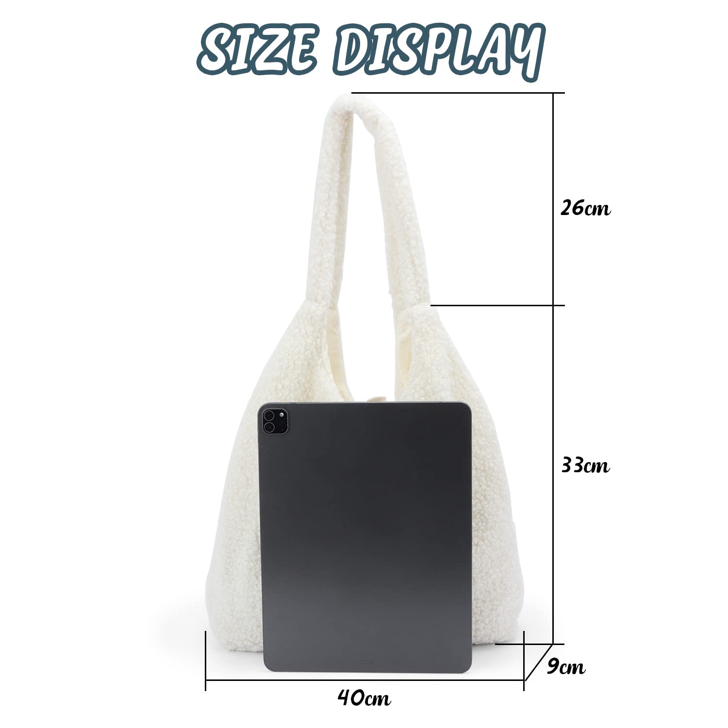 KUANG! Teddy Plush Shoulder Handbag Purse Cute Bear Fluffy Tote Plush Handbag Faux Lambs Wool Large Shopping Bag