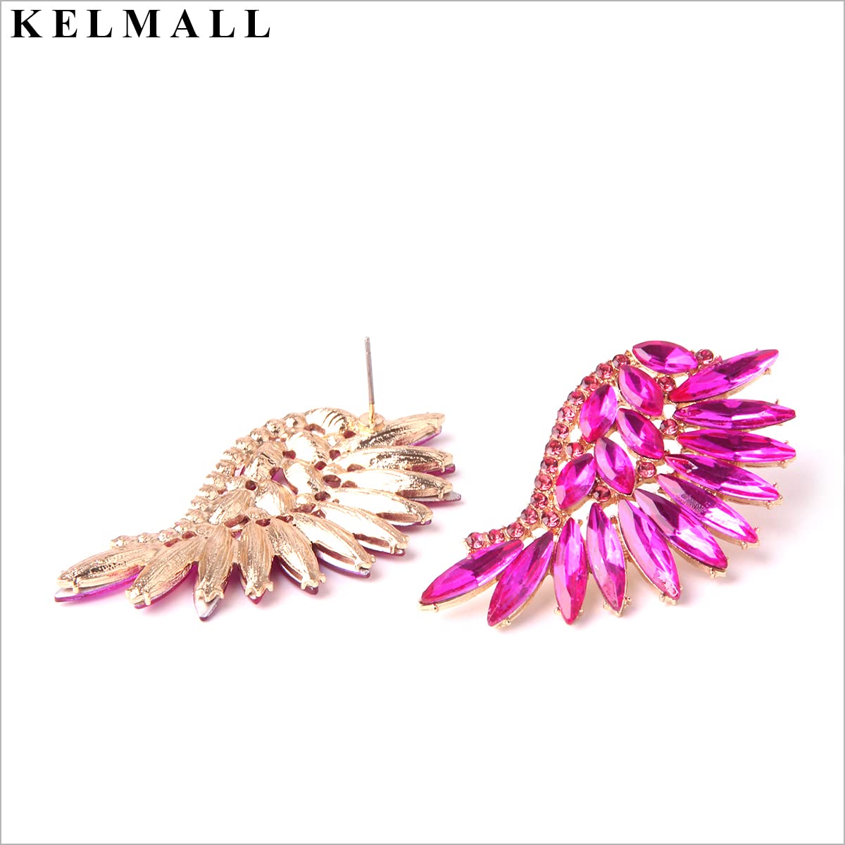 KELMALL Women's Crystal Angel Wings Drop Dangle Earrings, Geometric with Rhinestone Appliques Statement Earrings