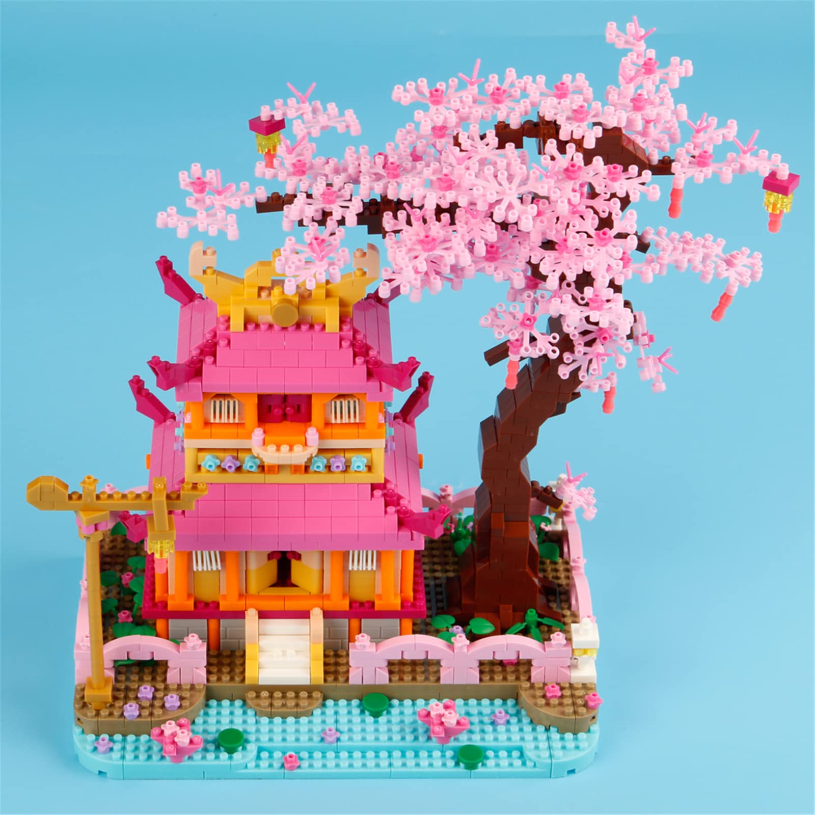 KeVeuLen Cherry Tree Building Toy Set,Micro Building Blocks Bonsai Tree Japanese Flower Pavilion Cherry Tree Bricks Kit,Gift Building Toys for 14+ Adults(1810pcs)