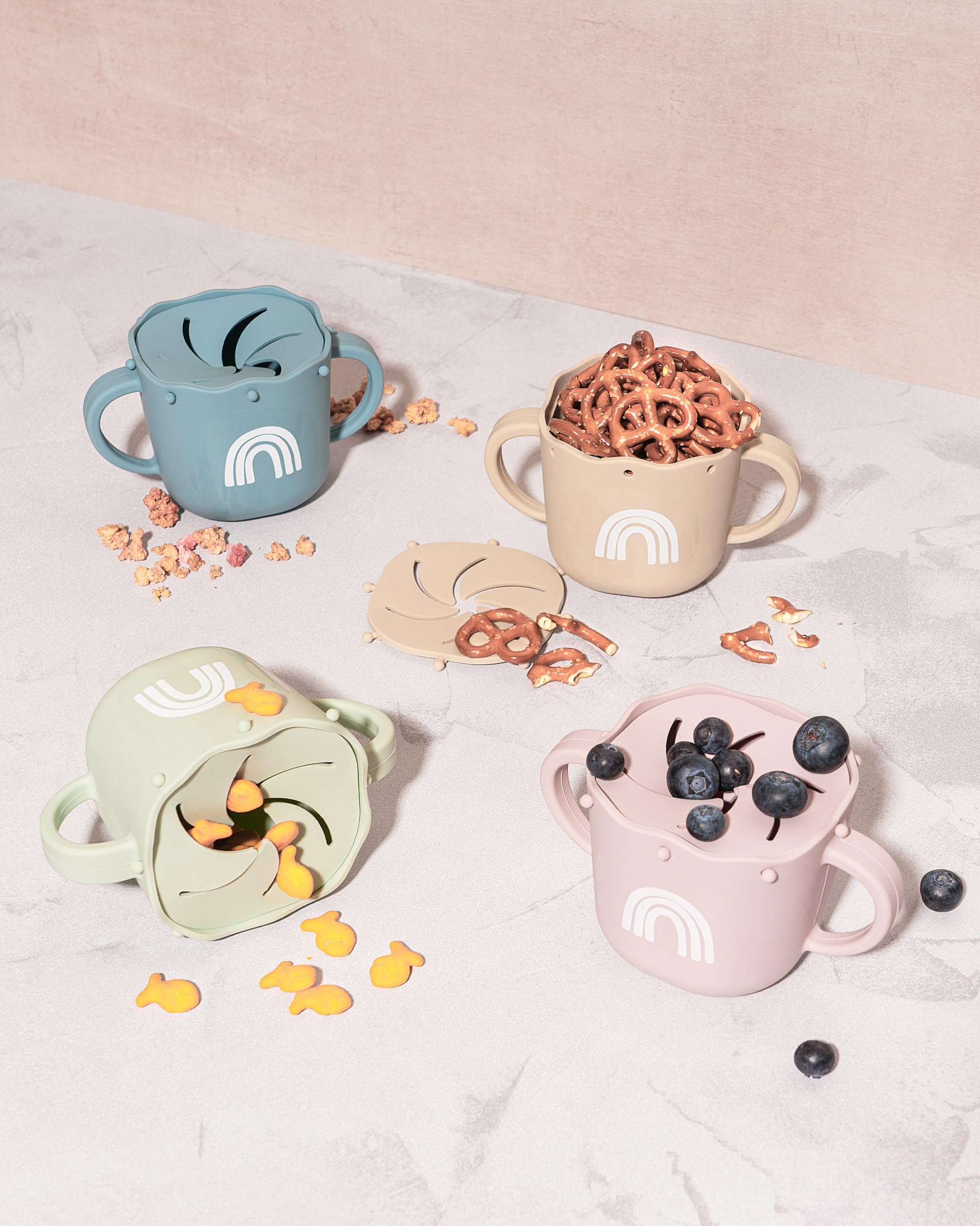 Hippypotamus Snack Cups for Toddlers - Spill Proof - 100% Food-Grade Silicone Snack Containers for Baby - Set of 2 (Sage/Fog)