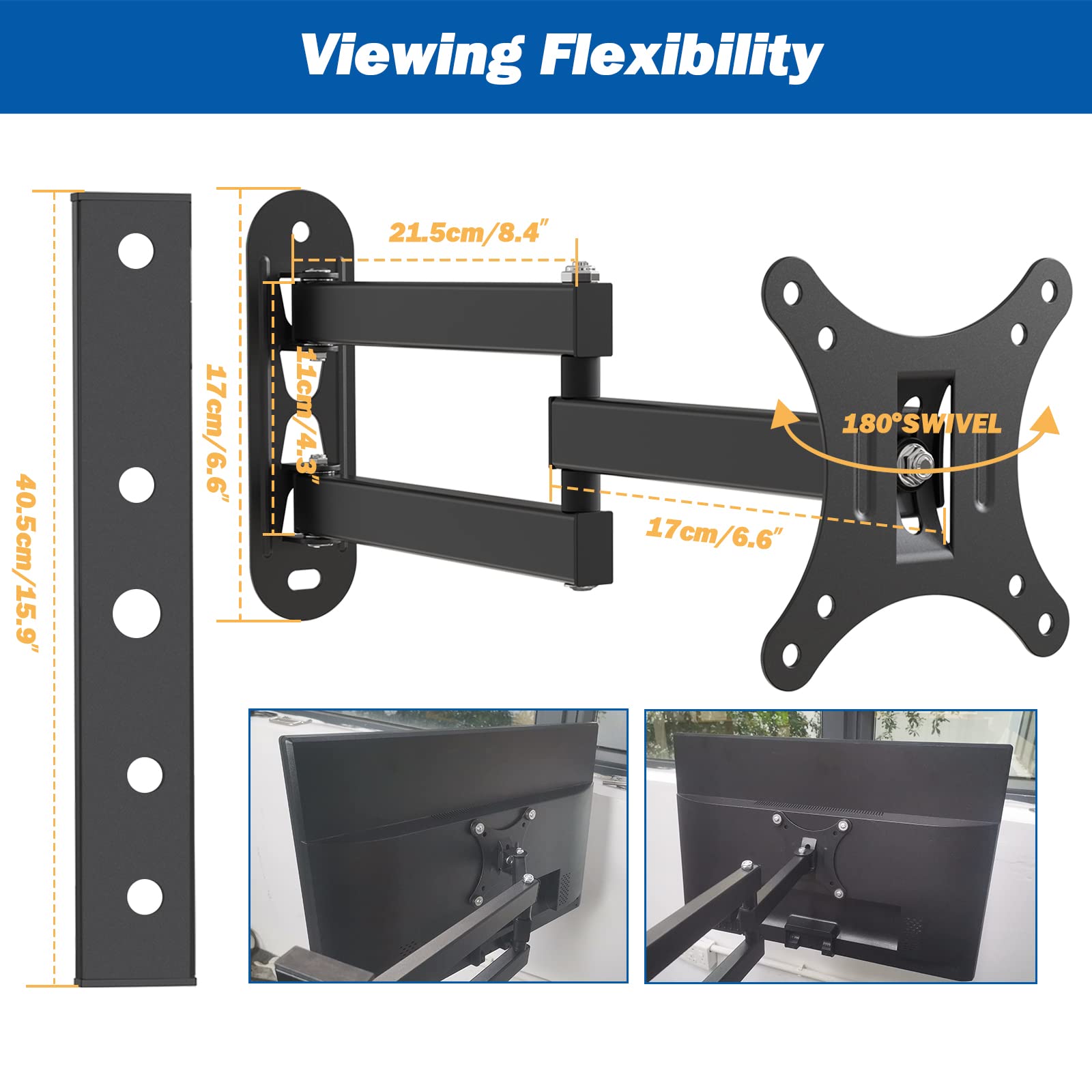 JISHAHS Monitor Mounting Arm for Concept 2 Rowing Machine, Horizontally Adjustable Articulating Arm for Most 12-27 Inch Flat Curved Screen TVs & Monitors Holds 30lbs, Ideal Accessory for C2 Rower