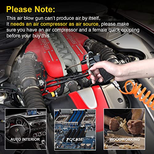 Industrial Air Blow Gun with Brass Adjustable Air Nozzle, Pneumatic Air Blower Gun with 2 pcs Steel Air Flow Extensions and Universal Blow Hose, Air Compressor Accessory Tool Dedusting Air Gun