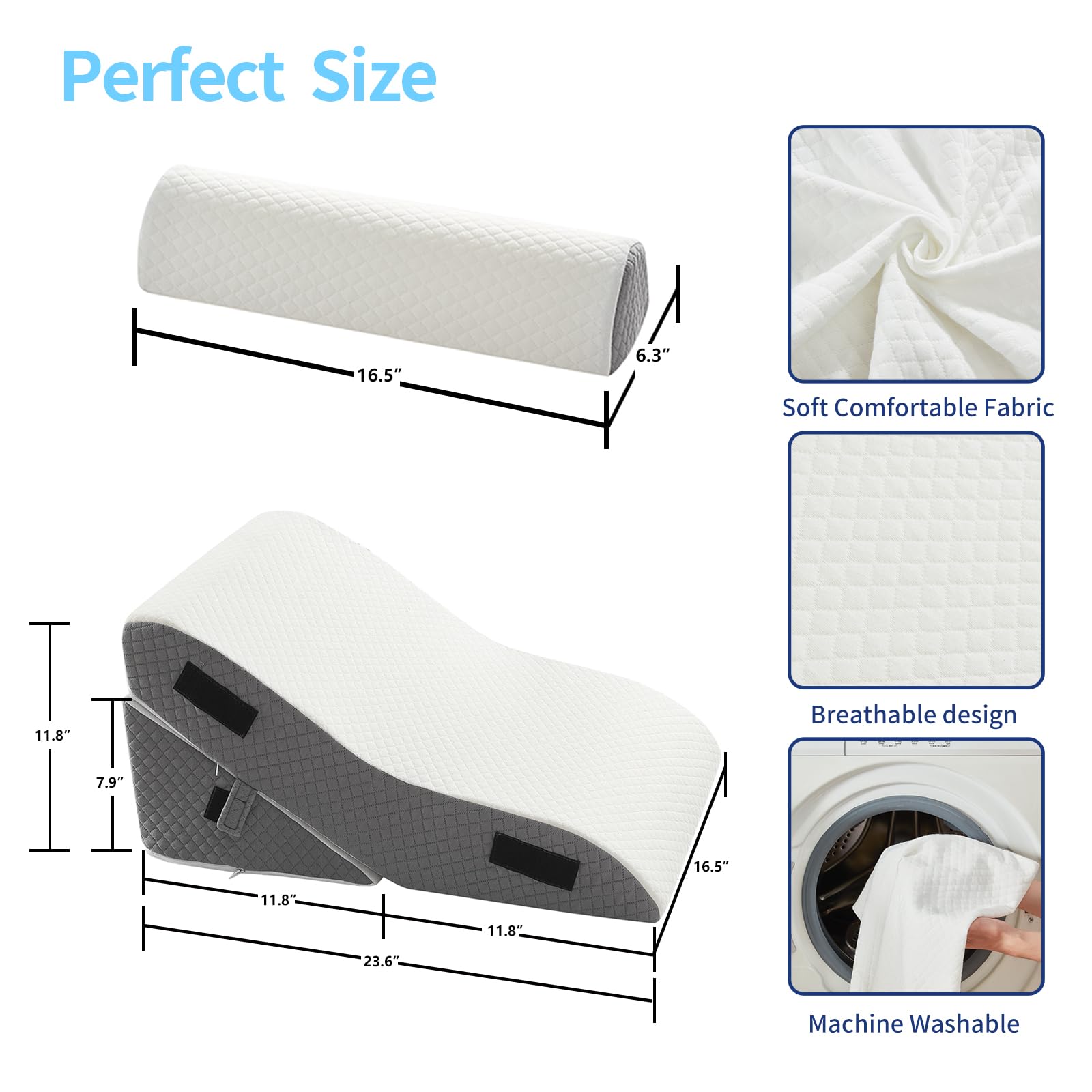 Homemate 3 PCS Upgraded Orthopedic Bed Wedge Pillow Set - Post Surgery Foam Pillow for Back, Leg and Knee Pain Relief,Adjustable 16.5" Wide Triangle Pillow for Sleeping Acid Reflux & GERD & Snoring