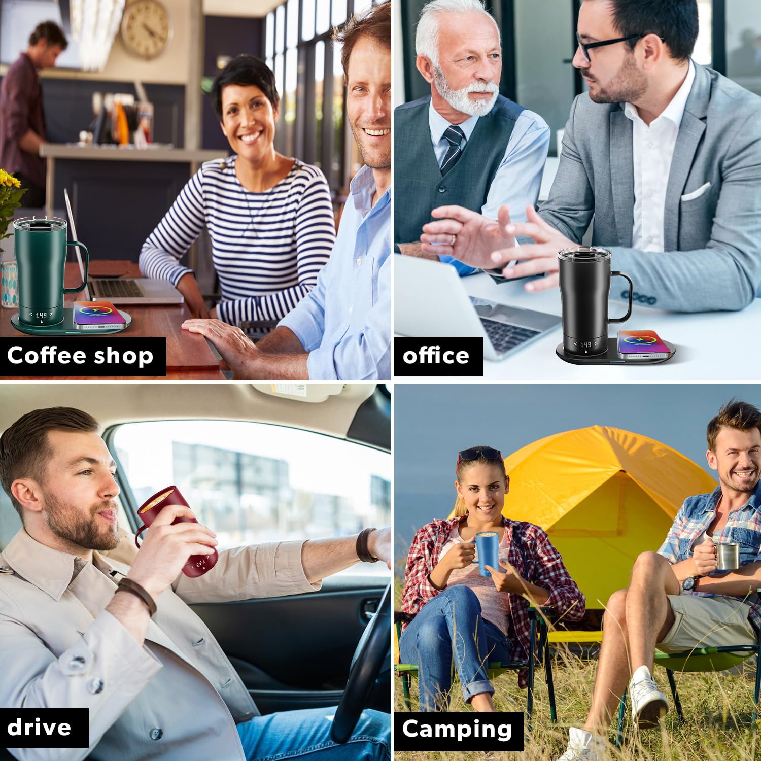 LEGARDLILIU Smart Self Heating Coffee Mug 18 Oz Temperature Control Heated Coffee Mug App Controlled Warmer Mug 5-10 Hour LED Display Keep Coffee Hot All Day Fast Wireless Charger Base Jade Green