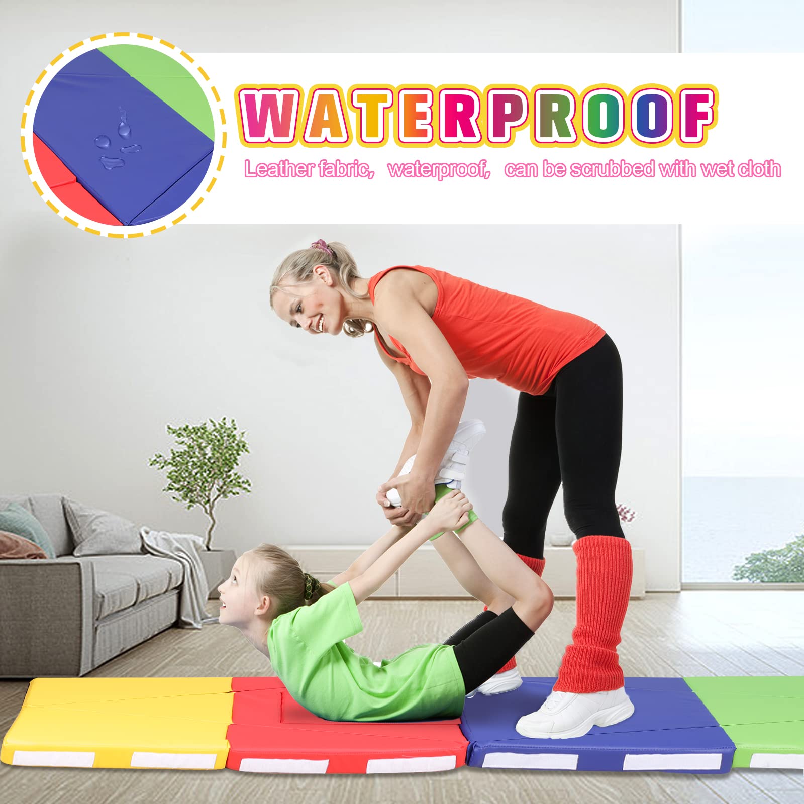 Kids' Gymnastics Mat 71.56"L x39.3"W x2"H Tumbling Mat Exercise Mat,Folding Portable 2" Extra Thick Wrestling Mats Fold multiple shapes for Home Gym Exercise & Play