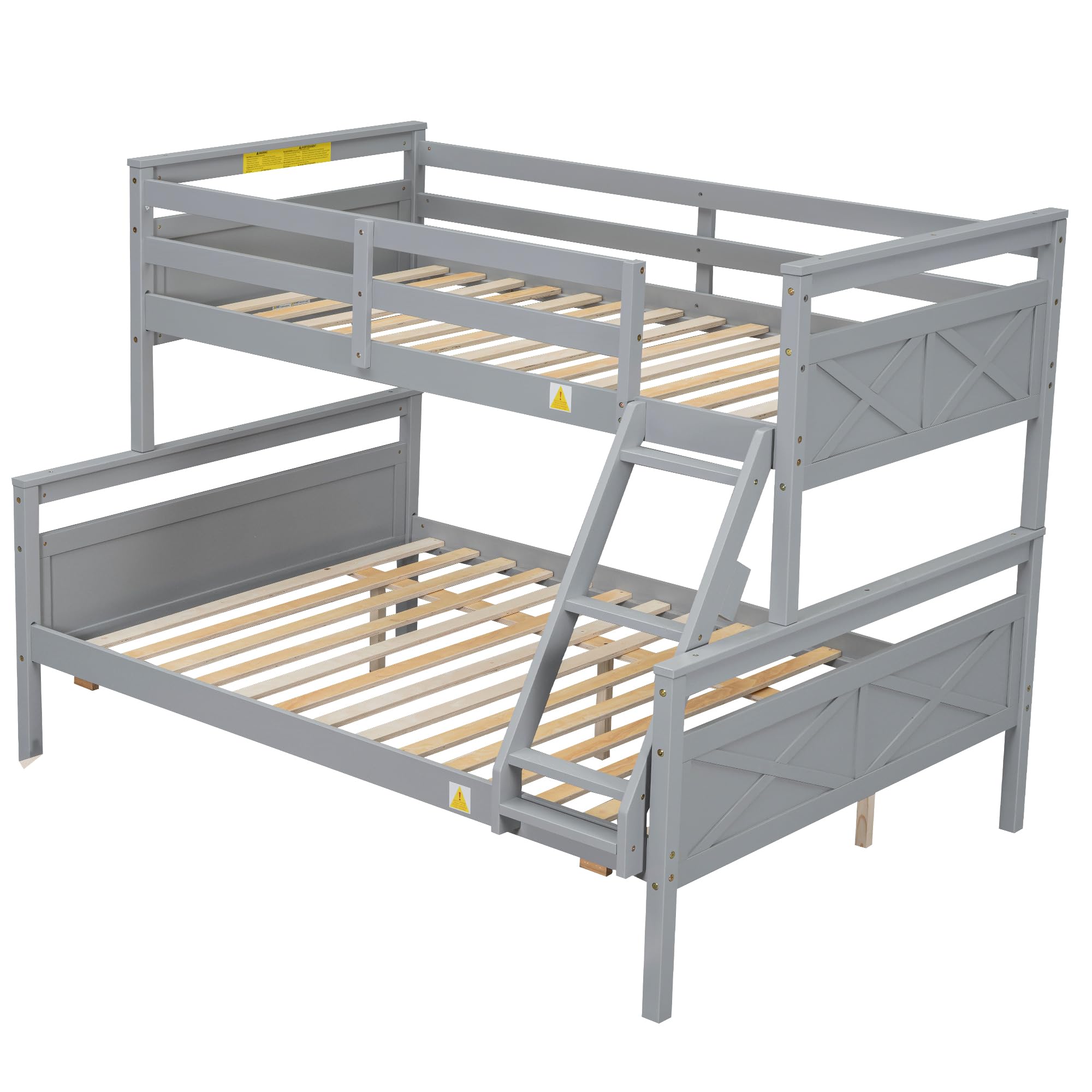Merax Twin Over Full Bunk Bed with Trundle, Ladder & Safety Guardrail, Wooden Bunk Bed Frame for Kids Adults Teens Bedroom, Convertible to 2 Separated Beds, No Box Spring Needed, Easy Assembly, Grey