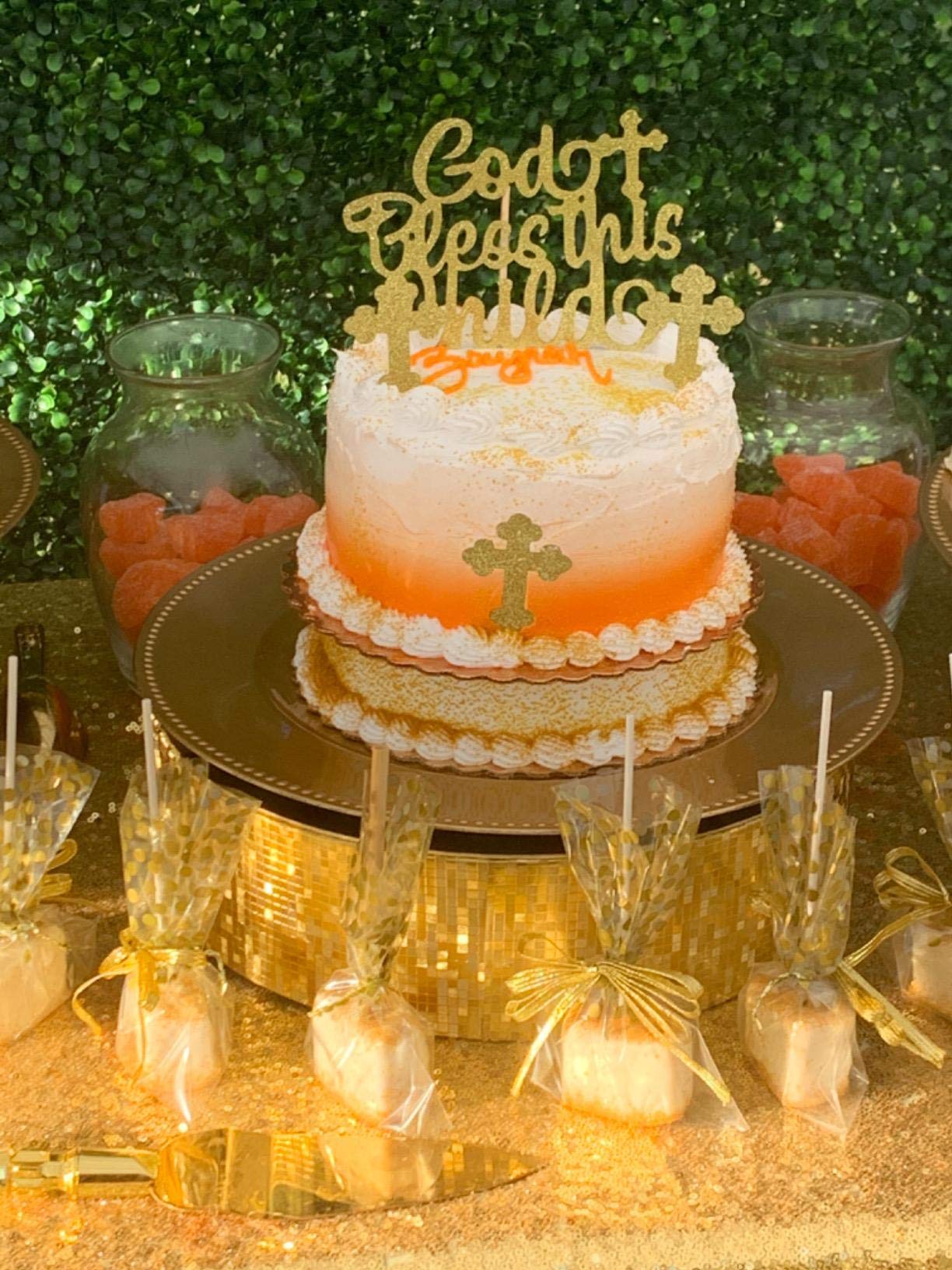 JeVenis 25 PCS Glittery Gold Bless this Child Cake Topper Baptism Cupcake Toppers Cross Cupcake Topper Baptism Cake Topper Cross Cake Decoration Baptism Party Decorations