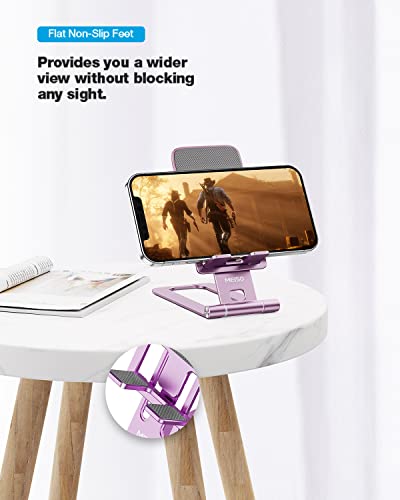 MEISO Cell Phone Stand, Fully Foldable Phone Holder for Desk, Desktop Mobile Phone Cradle Dock Compatible with iPhone, Samsung Galaxy, iPad Mini, Tablets Up to 10β (Lilac Purple)