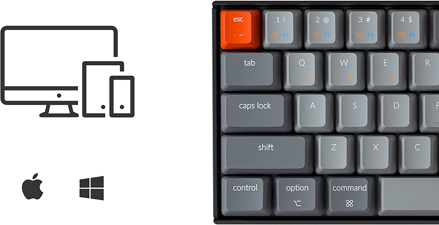 Keychron K6 Gaming Mechanicak Keyboard Wireless/Wired, 65% Layout 68 Key Compact Bluetooth Keyboard with White Backlit, N-Key Rollover, Gateron G Pro Brown Switch for Mac Windows