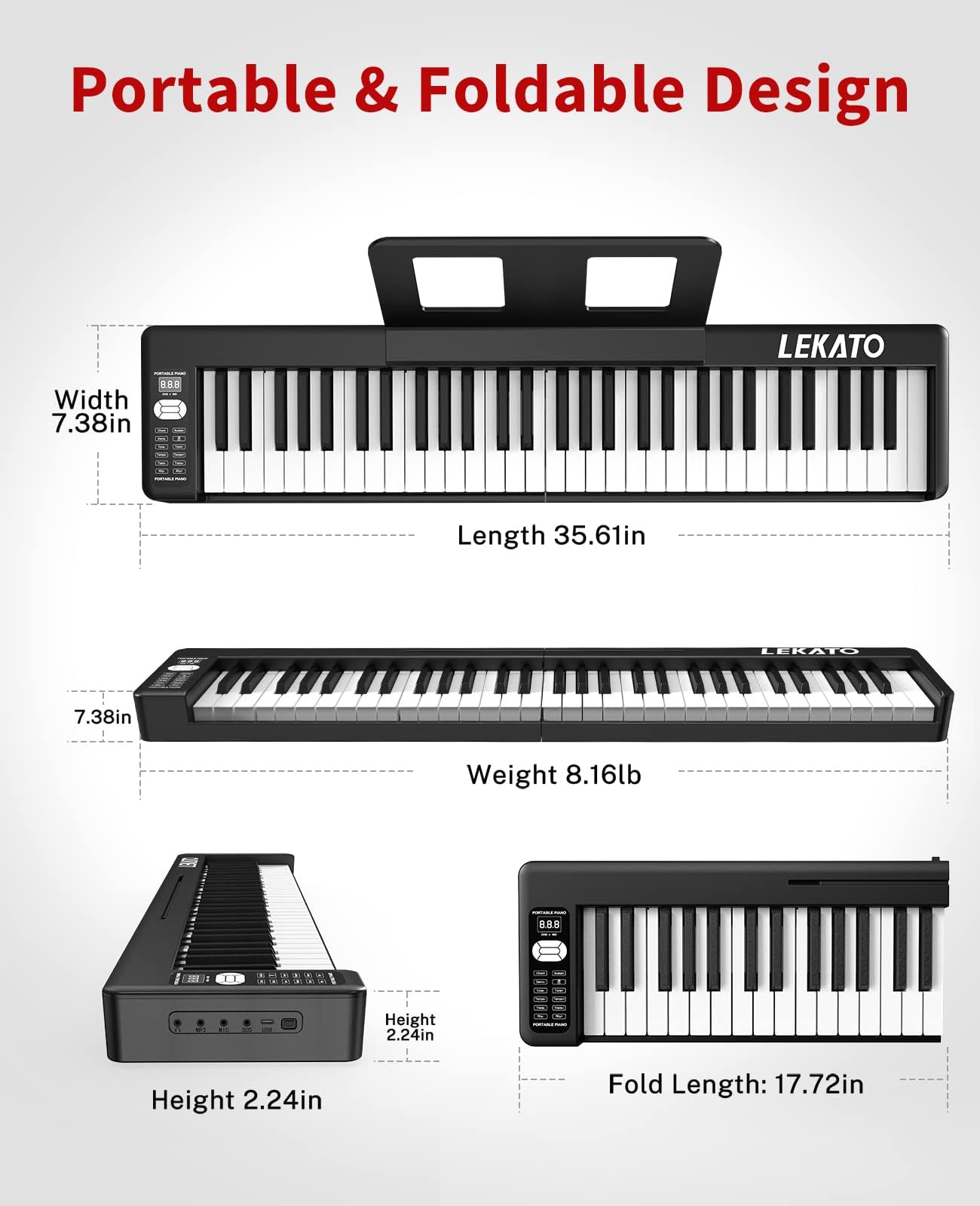 LEKATO 61 Key Foldable Piano Keyboard