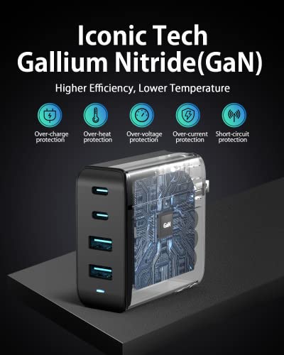 Hyphen-X 100W USB C Charger, GaN Fast Type C PD Charging Station for MacBook Pro Air 16in 14in 2021 13inch 2022, iPhone 14 13 Pro, iPad Pro Air, Galaxy, XPS, USB-C Laptops and More(Black)