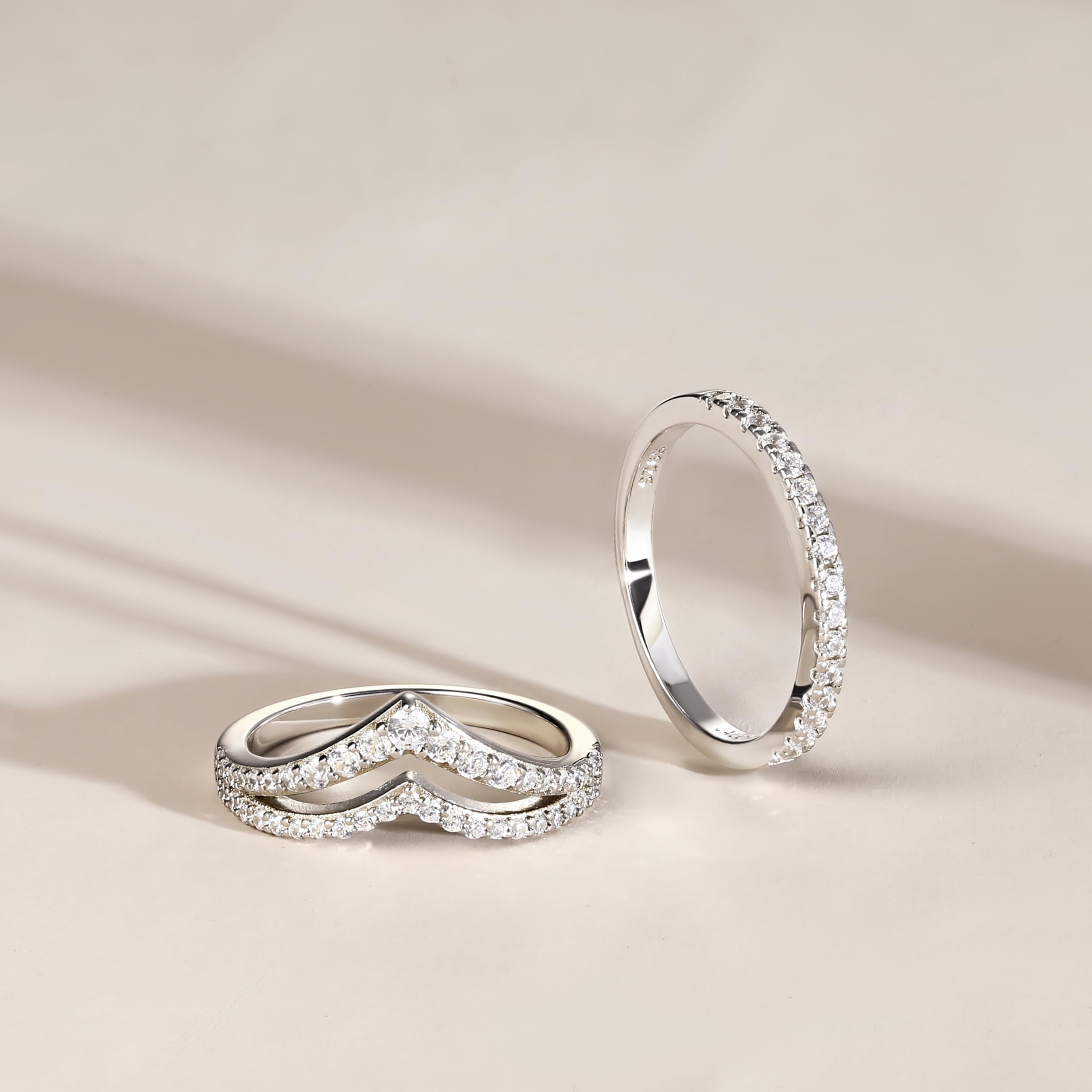 JALOKIVI 925 Sterling Silver Eternitys Ring for Women Double Chevron Cubic Zirconia Half Eternity Wedding Bands Size 12