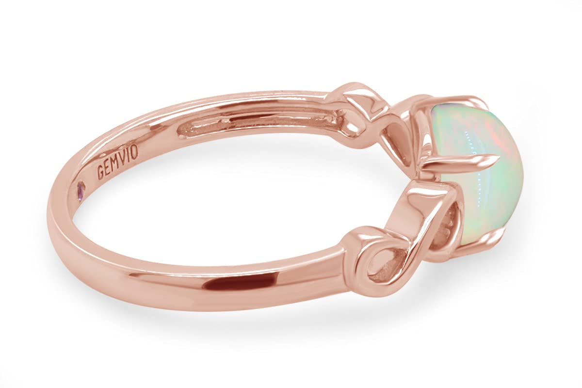 GEMVIO Collection 6MM Cushion Cut Natural Opal Gemstone Infinity Solitaire Engagement Wedding Anniversary Ring in in 14K Rose Solid Gold Jewelry For Women Ring Size -6