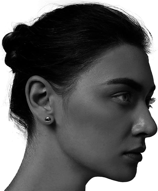 IRUMENG Black Stud Earrings 4/6/8mm Hematite Ball Studs Earrings 3 Pairs Set In Sterling Silver