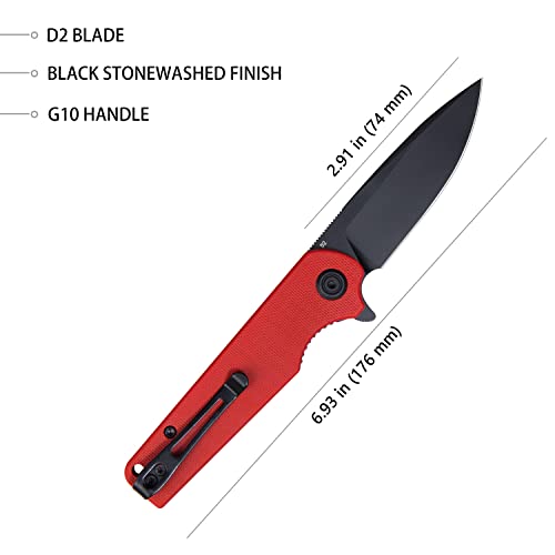 KUBEY Wolverine KU233E Folding Pocket Knife 2.91" D2 Blade and G-10 Handle with Reversible Clip for Hunting Camping and Outdoor