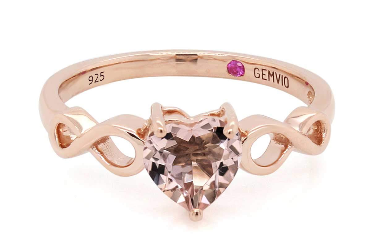 GEMVIO Collection 6MM Heart shape Peach Morganite Gemstone Infinity Heart Engagement Wedding Ring in 14K Rose Gold Over Sterling Silver Gifts for Women (0.67 Cttw) Ring Size-5