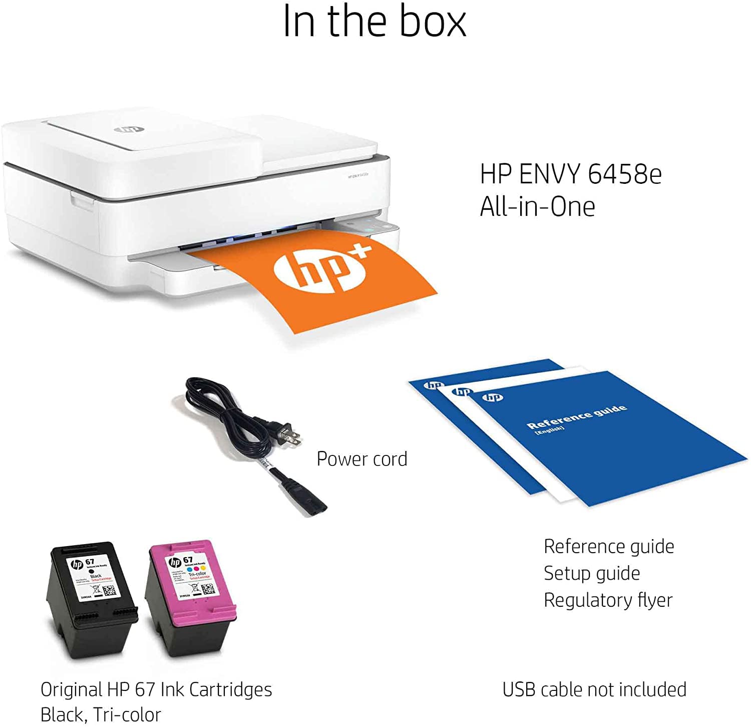 HP Envy 6458e All-in-One Wireless Color Inkjet Printer,Home Office,Print Scan Copy - 10 ppm,4800 x 1200 dpi,Auto 2-Sided Printing,35-Sheet ADF,Instant Ink Ready,Silmarils Printer Cable,White