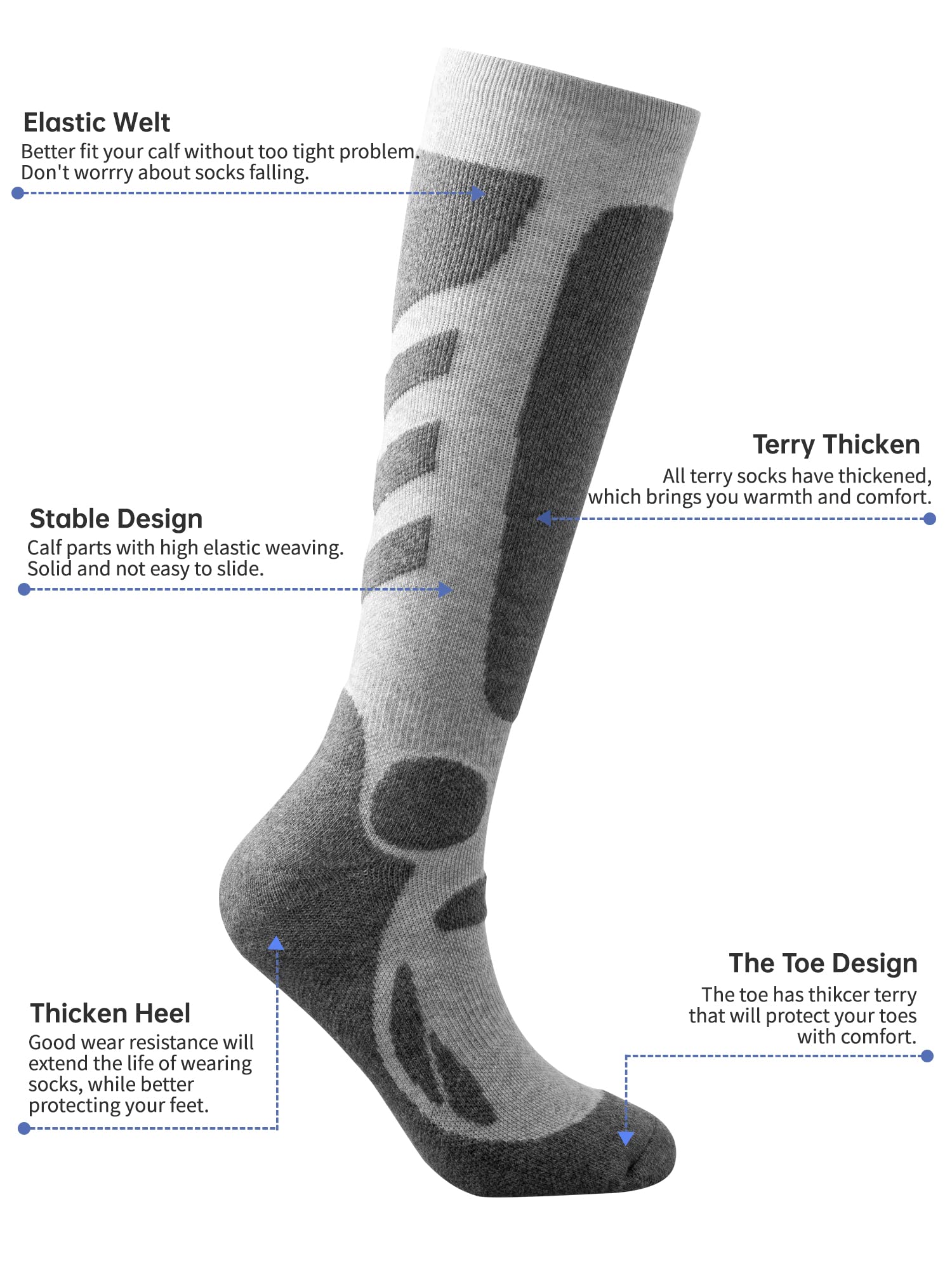 Kayzadd Skiing Socks for Men, Cold Weather Hiking Snowboarding Socks Thermal Knee High Warm Socks