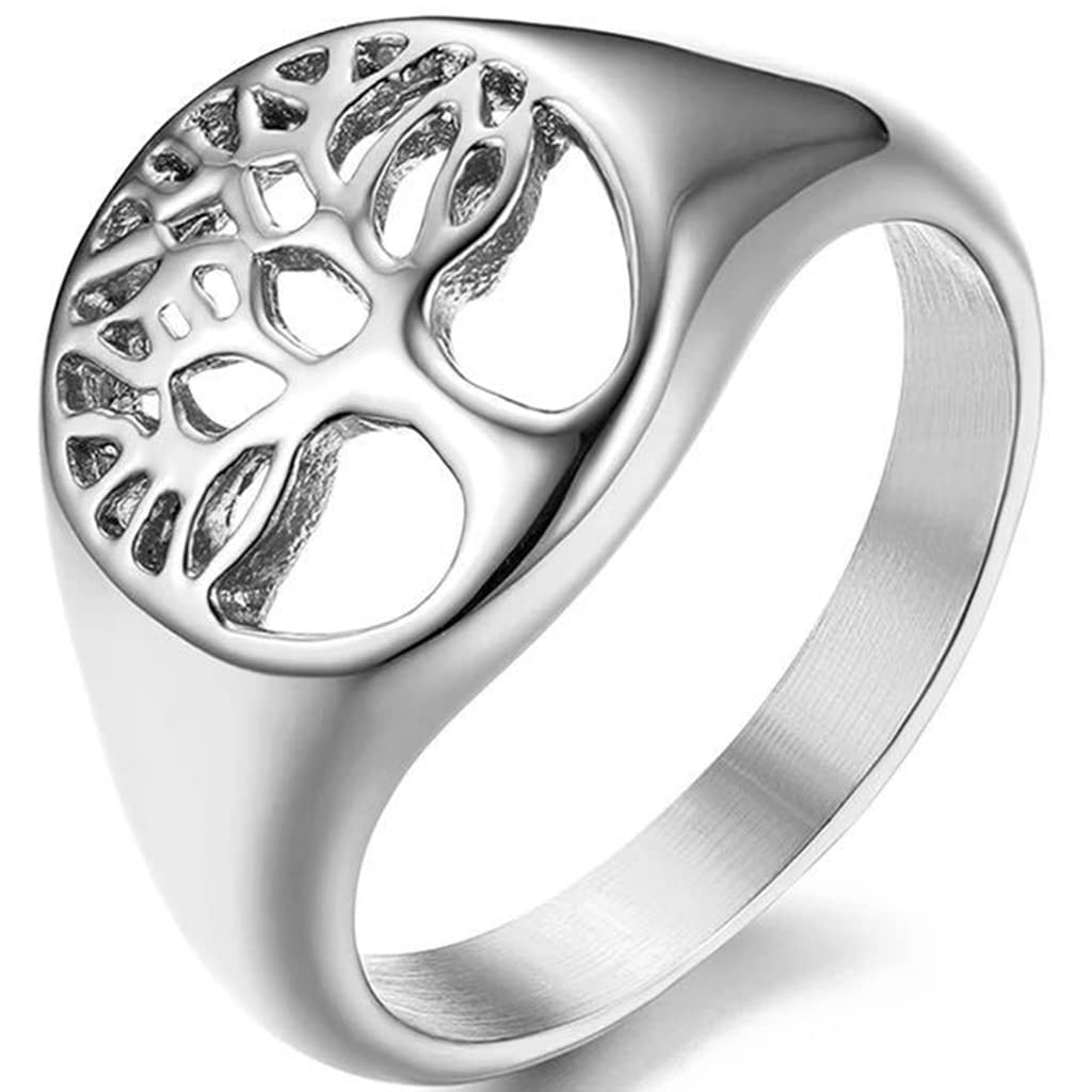 Jude Jewelers Stainless Steel Tree of Life Signet Style Wedding Statement Anniversary Statement Cocktail Party Ring (Silver, 7)