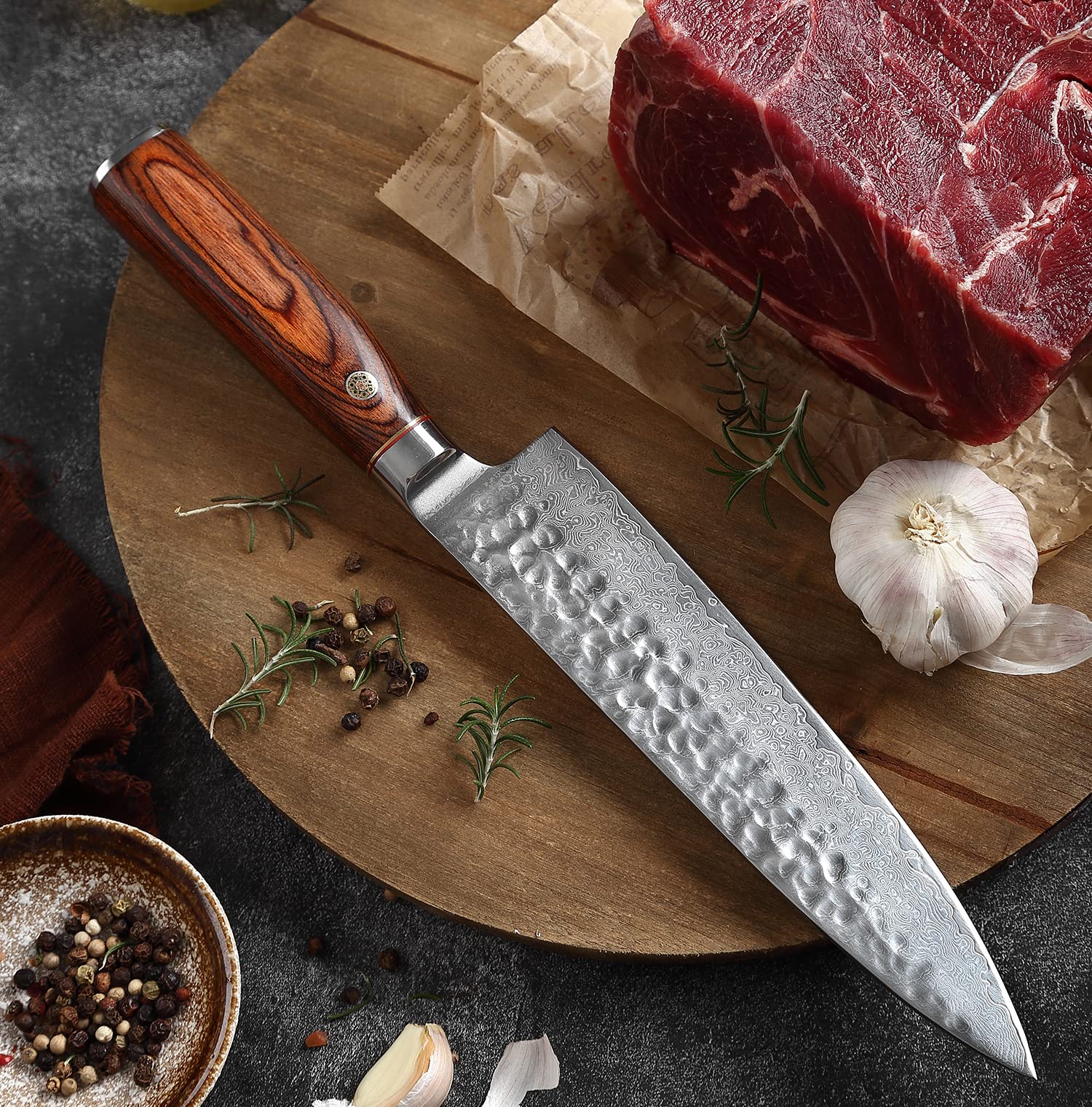 Kimfeng Damascus Chef Knife Handmade 67-Layer Folding Kitchen Knives 8 Inch Professional Chef Knives Japanese VG10 Core Stainless Steel Forging Corrosion Resistance