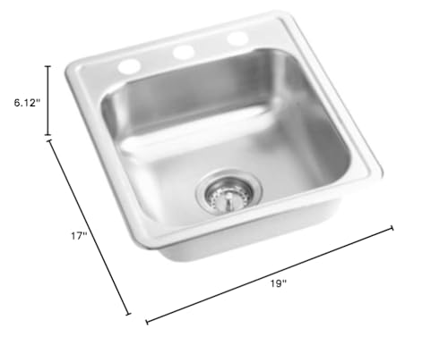 PROFLO PFSR171963 PROFLO PFSR171963 Bealeton 17" Rectangular Stainless Steel Drop In Bar Sink with 3 Faucet Holes at 8" Centers