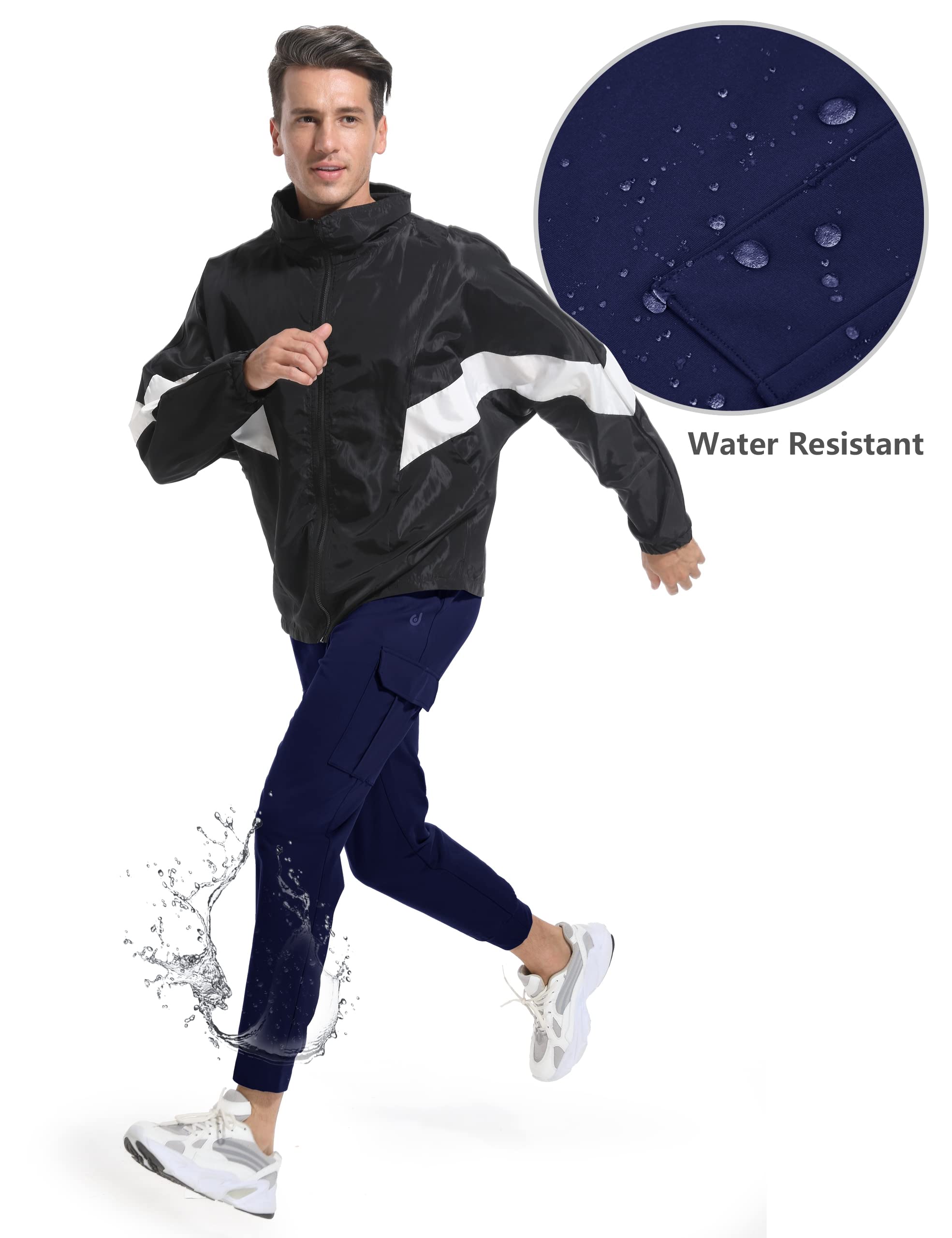 HARTPOR Men's Fleece Lined Sweatpants Water Resistant Joggers Cargo Pants Winter Hiking Athletic Workout Thermal Warm Pants with Pockets, Navy L