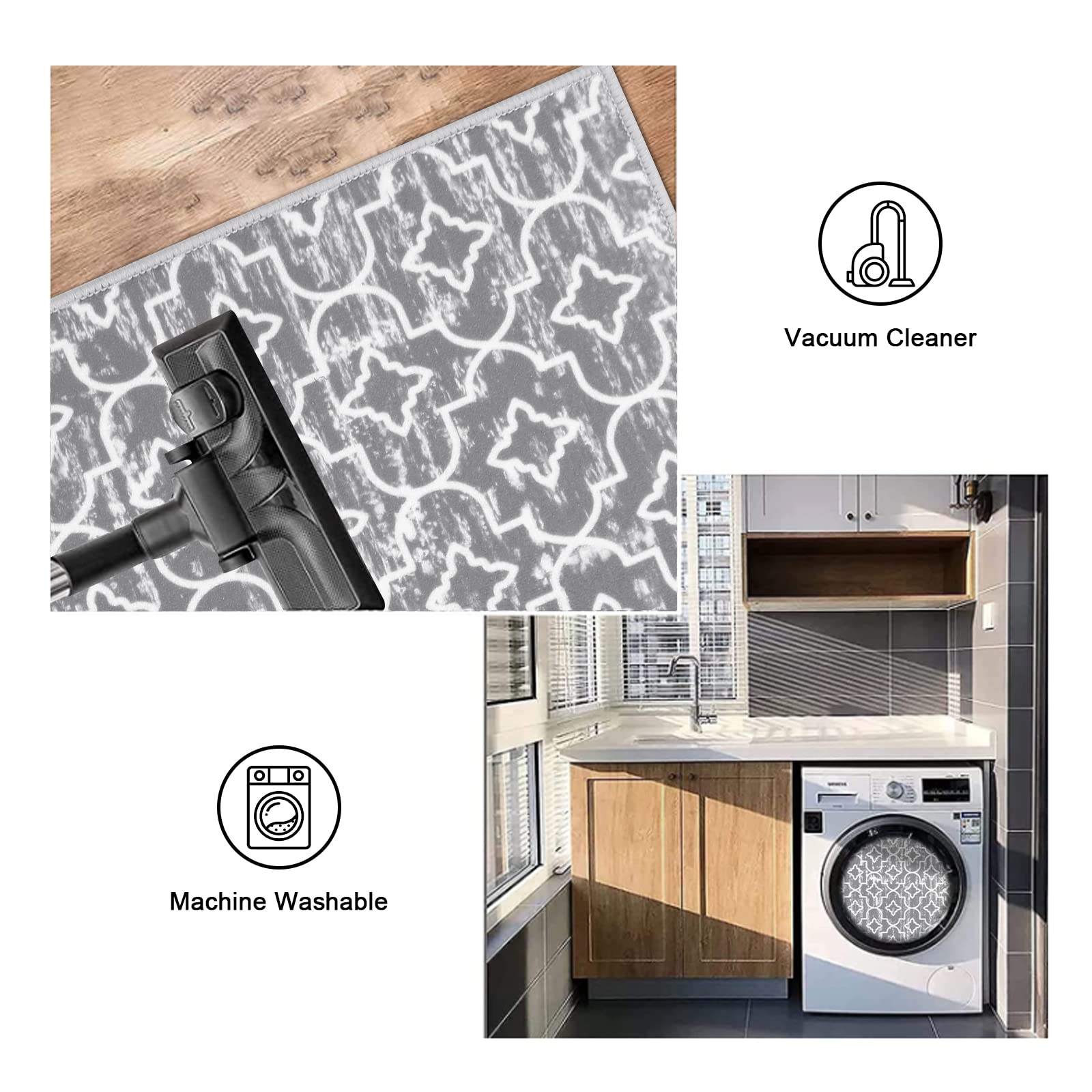 Ileading Kitchen Rugs Sets 3 Piece with Runner Soft Boho Kitchen Floor Mat Farmhouse Laundry Room Rugs and Mats Set Non Skid Washable for Kitchen Floor Office Sink Hallway