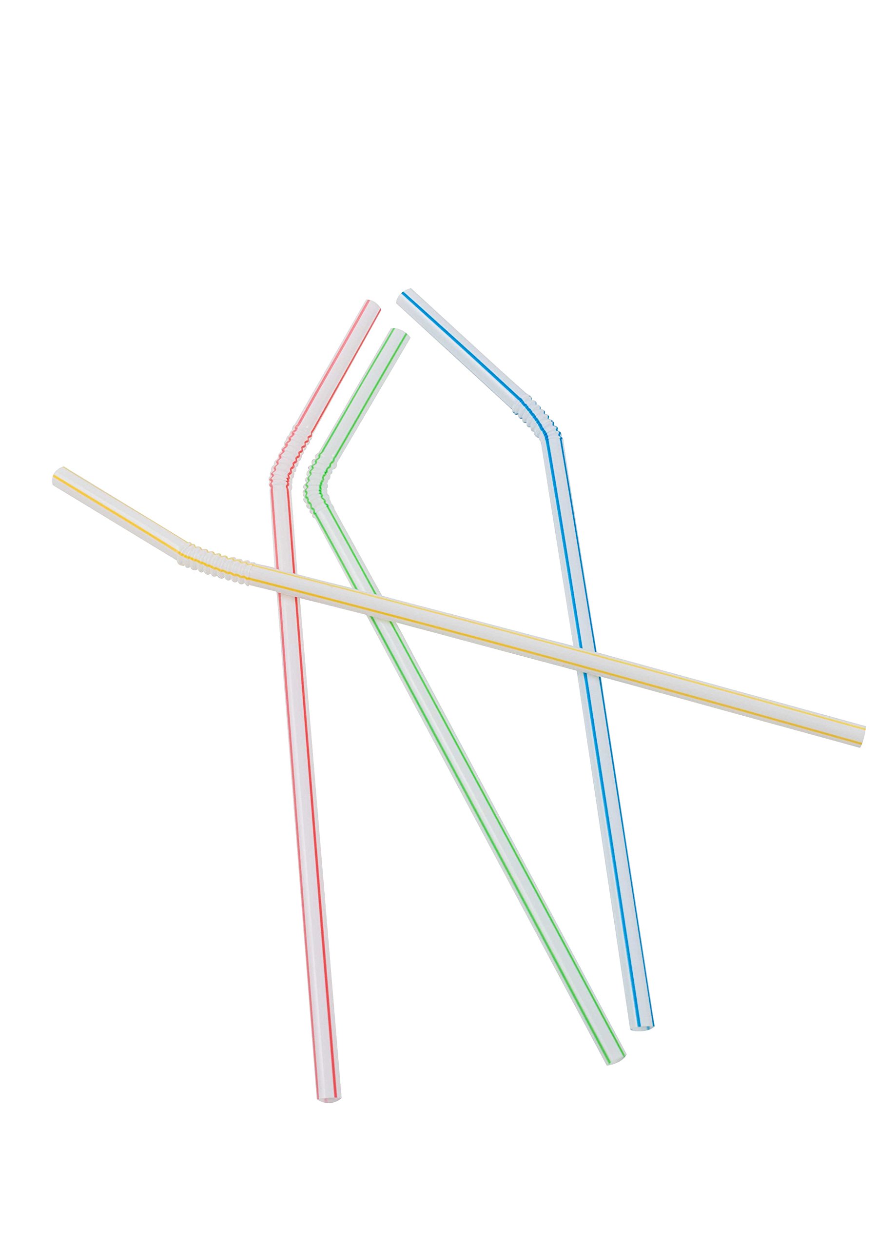 Items 4U! 125 Flex Straws, Stripe, Assorted Colors