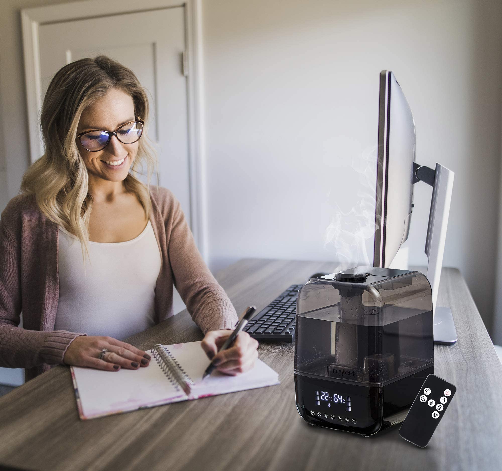 HemingWeigh Ultrasonic Mist Air Humidifier with Remote Control and Filter, Gray and Black, 1.2 Gallon