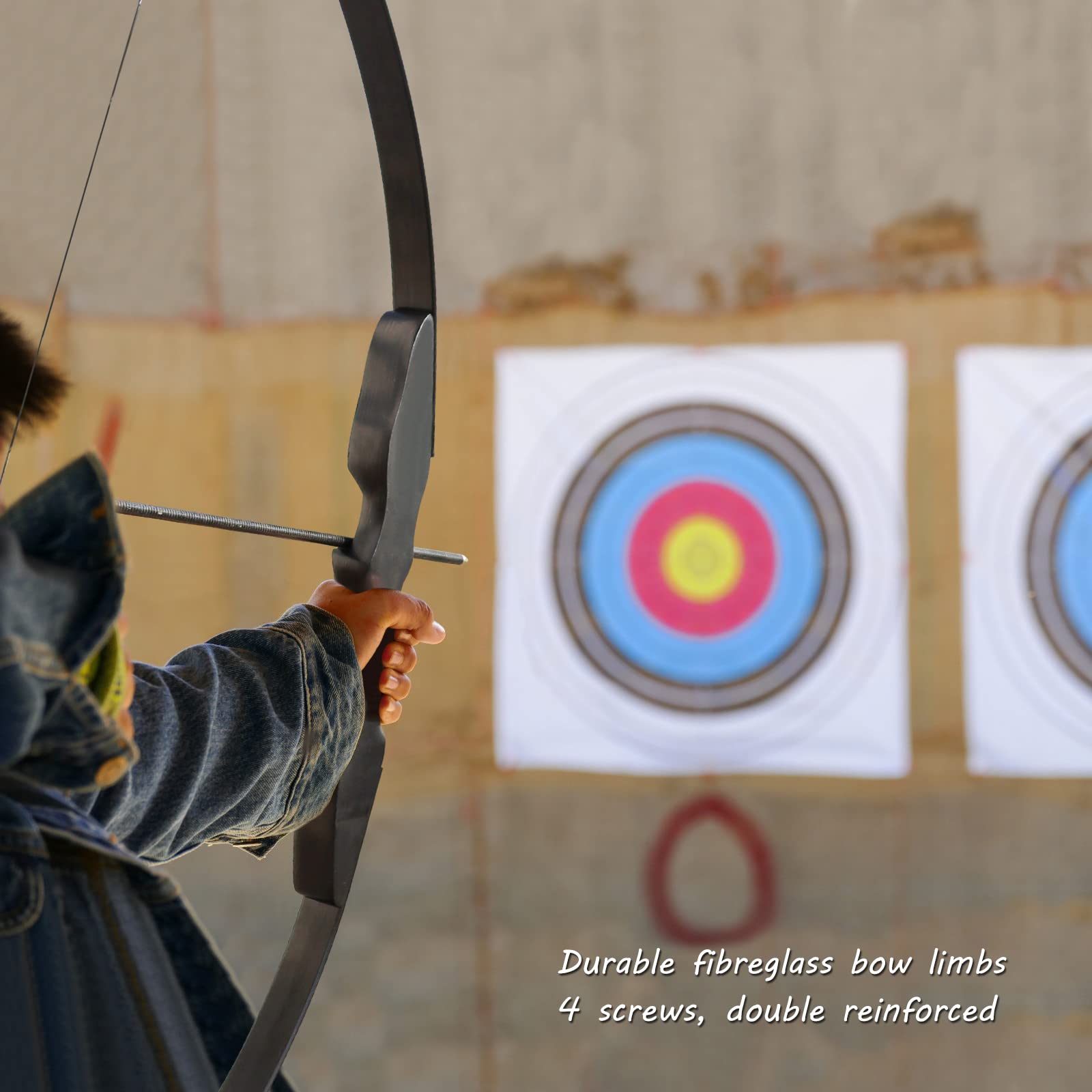 LDNUSSGEX Recurve Bow and Arrow Set for Adults Beginner, 52'' Traditional Wooden Bow, 30LB/40LBS Right Hand Archery Long Bows for Outdoor Training Target Practice Gift Backyard Game (Black 30lb)