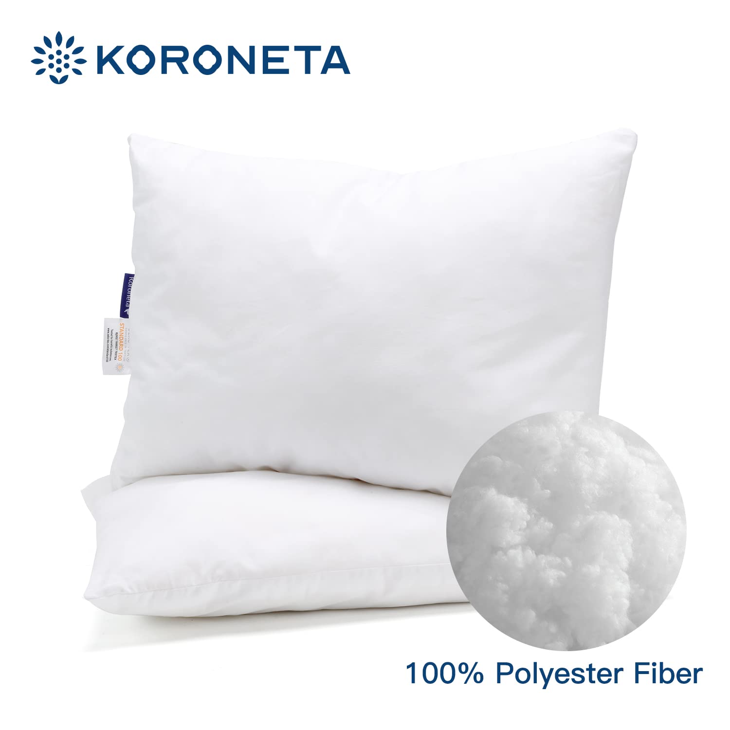 KORONETA Toddler Bed Pillow 100% Super Soft Polyester Filling/13”x 18” White,Machine Washable