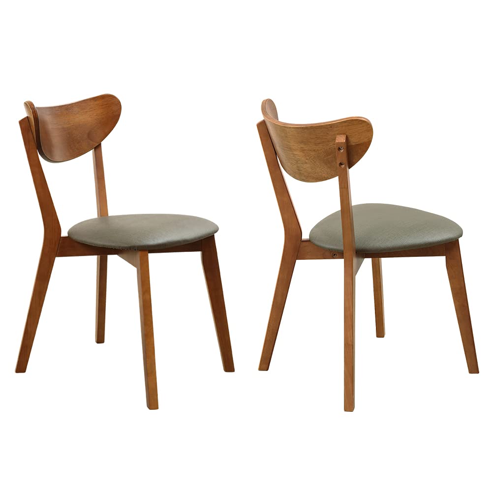 HIPIHOM Solid Wood Living Room Dining Chair Walnut Finish with Elastic Foam Mat for Desk Home (2-Pack)