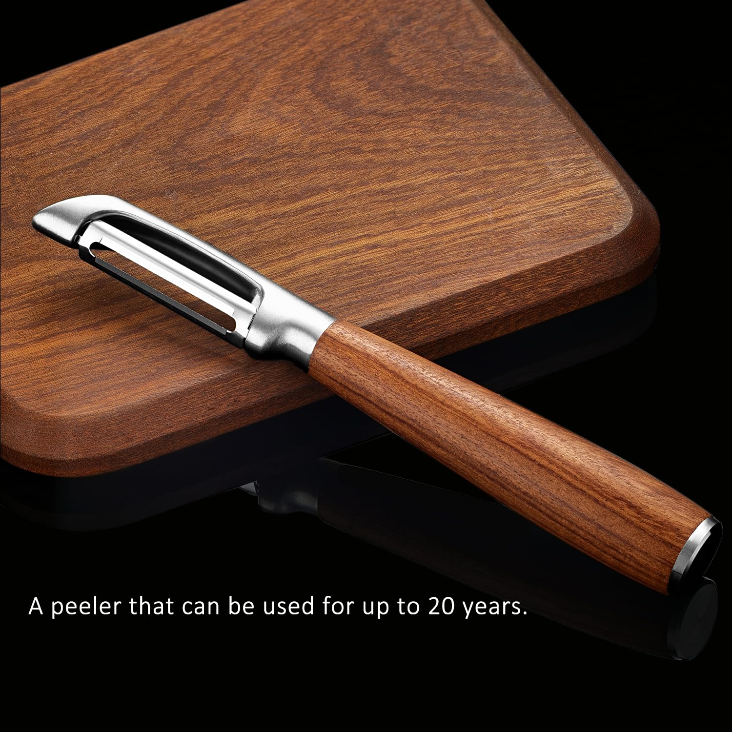 KULUNER Premium 304 Stainless Steel Multifunctional Kitchen Fruit and Vegetable Peeler with Real Wood Handle,Ultra Sharp Strong Blade