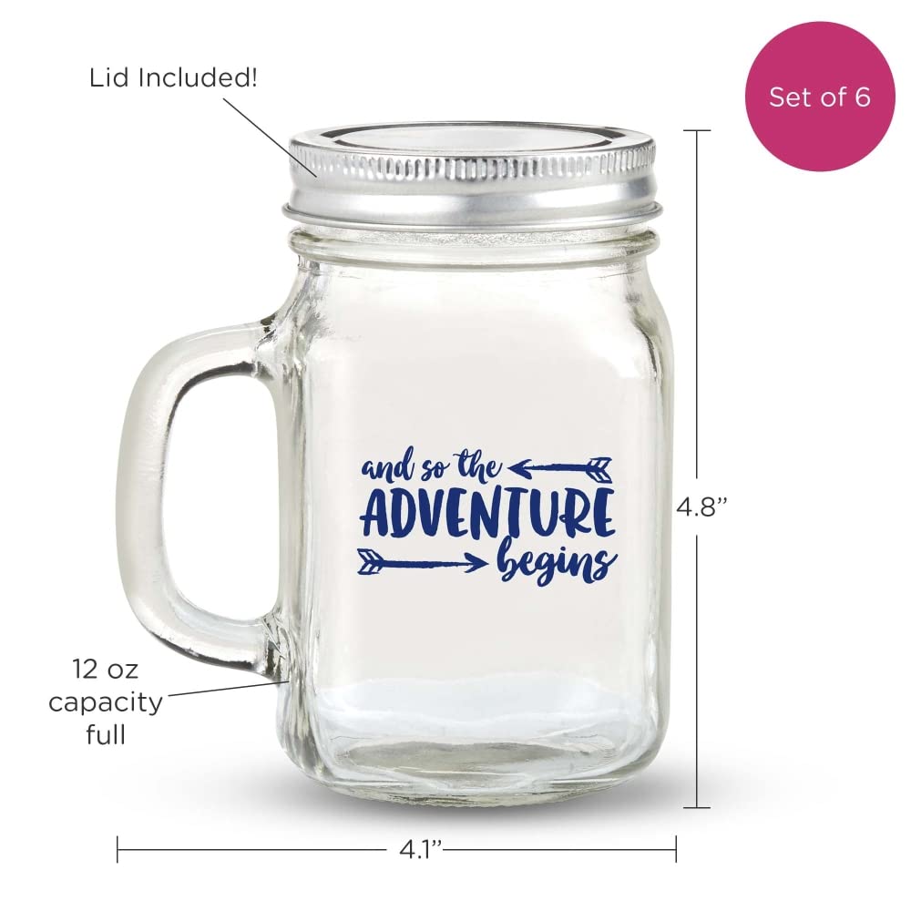 Kate Aspen "And So The Adventure Begins 12 oz. Mason Jar Mug with Lid - (Set of 6) (30048NA-TRV)