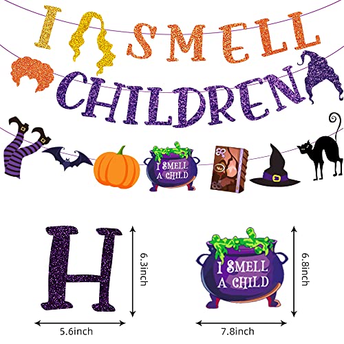 Hocus Pocus Glitter Banner Hocus Pocus Decorations Halloween Witch party Decorations Hocus pocus party decorations I smell Children Banner for Hocus Pocus Party Supplies(Two L is overlap)
