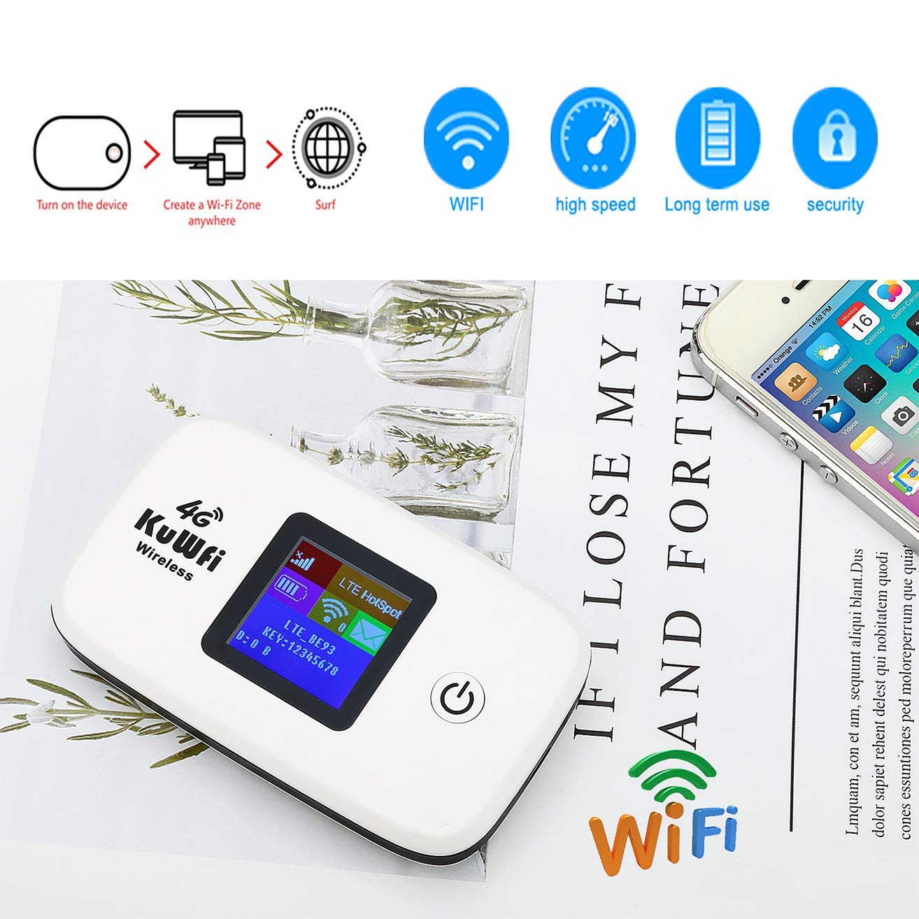KuWFi Bundle of Goods 4G LTE Mobile WiFi Hotspot and Whole Home Mesh WiFi System 3-Pack