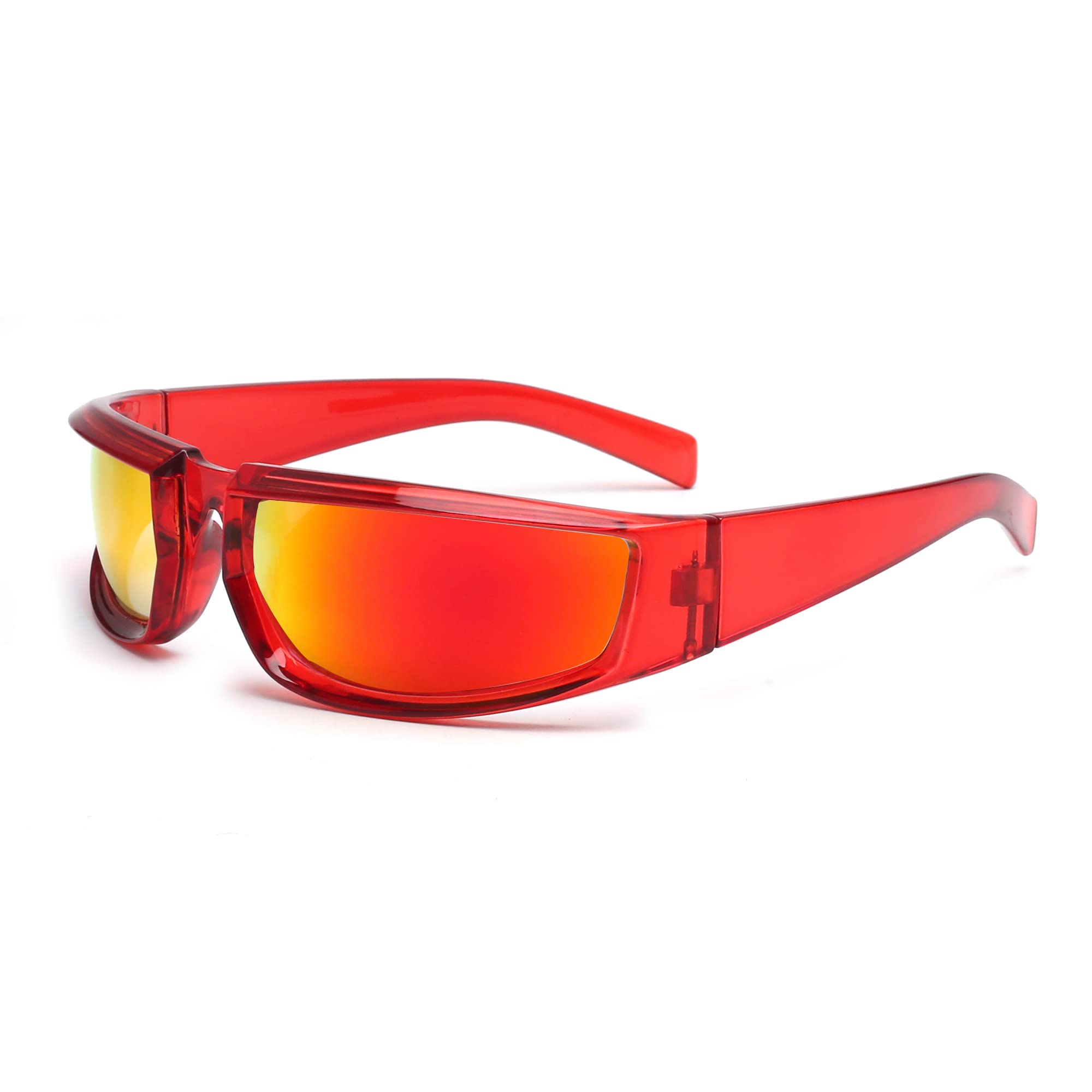 JM Wrap Around Y2K Sunglasses for Men Women Trendy Rectangle Futuristic Sports Shades Red/Red